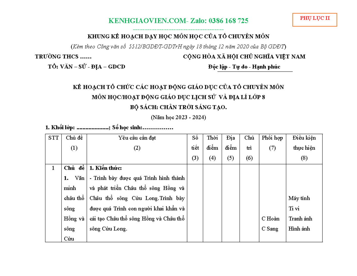 Phu luc 2 dia li 8 ctst - hgh - KENHGIAOVIEN- Zalo: 0386 168 725 ...