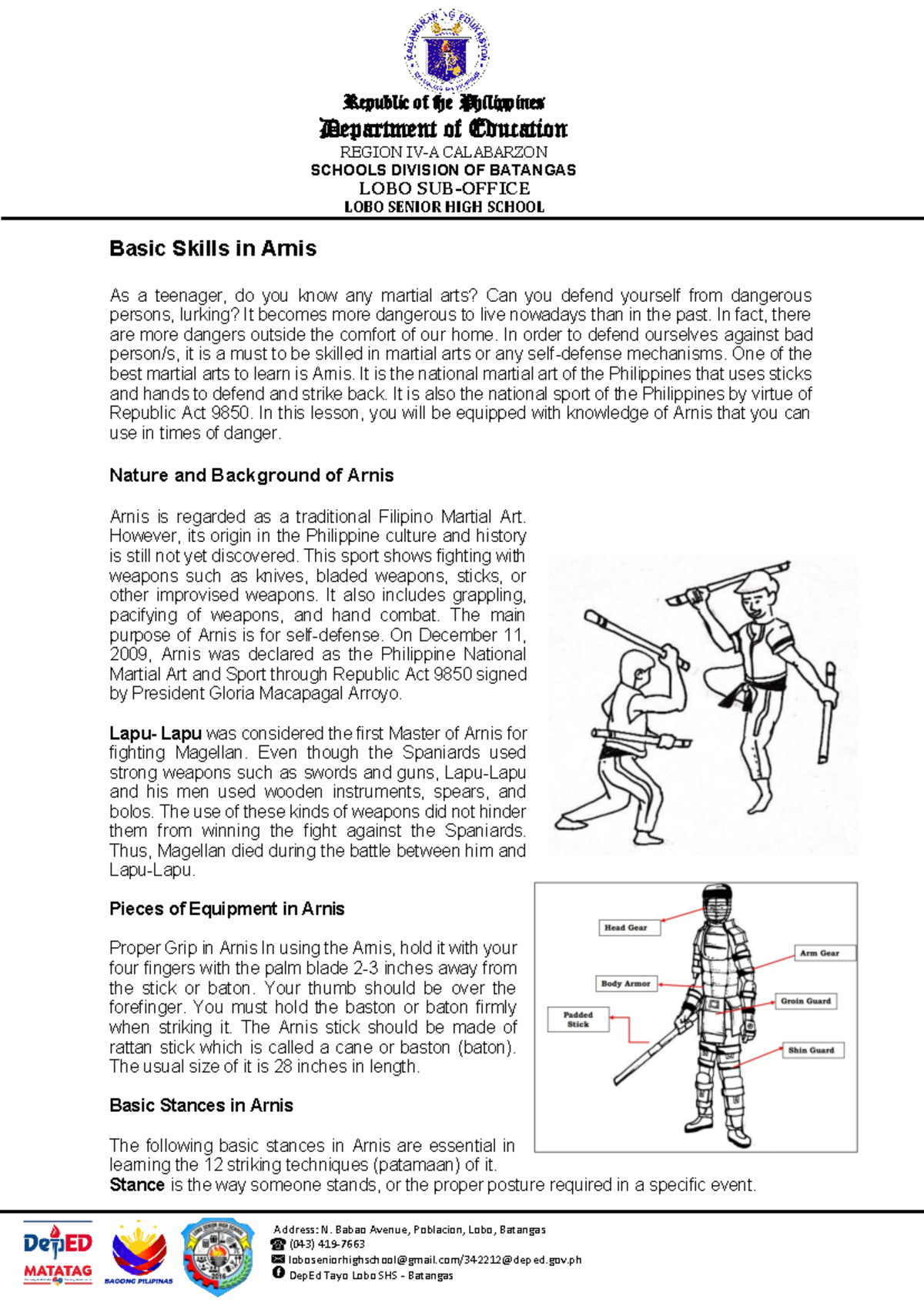 Basic Skills IN Arnis - wwww - Department of Education REGION IV-A ...