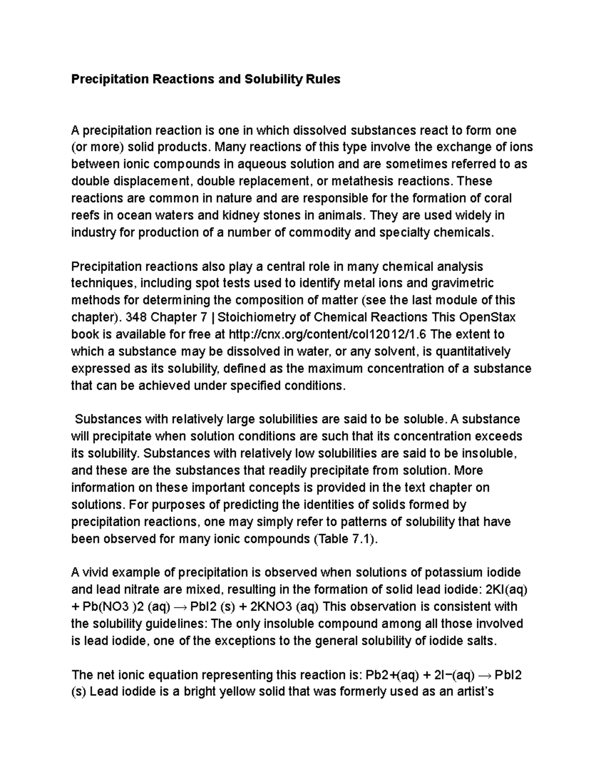 Precipitation Reactions and Solubility Rules - Many reactions of this ...