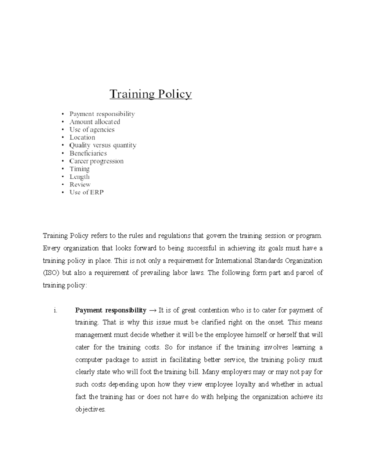 Module 2 Training Policy - Training Policy refers to the rules and regulations that govern the ...