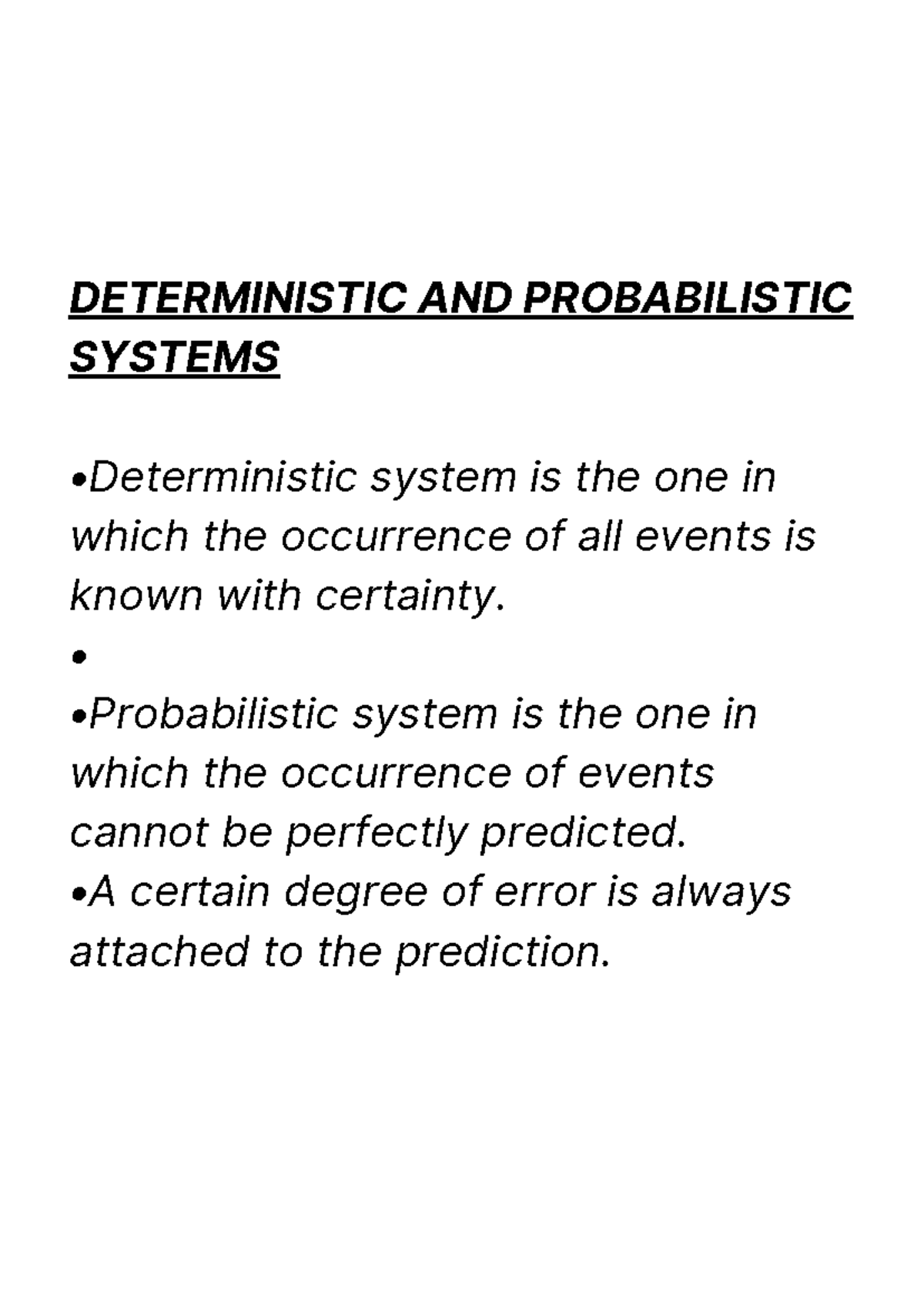 Deterministic and probabilistic system - Bachelor in Business ...