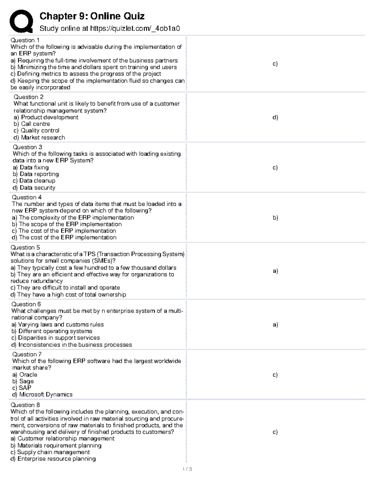 CH9 - dffvvc - Chapter 9: Online Quiz Study online at quizlet/_4ob1a Question 1 Which of the ...