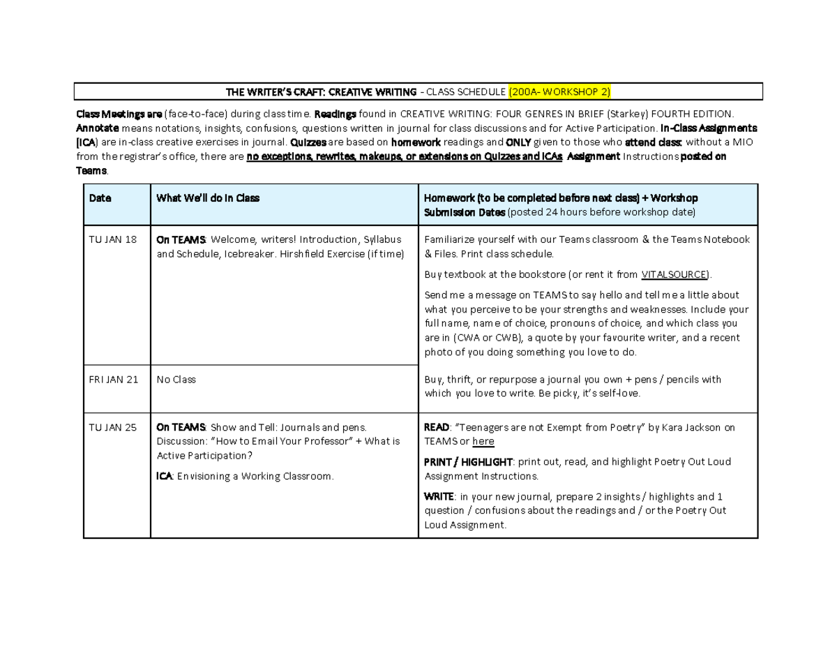 200A Workshop 2 Schedule W22 Final - THE WRITER’S CRAFT: CREATIVE ...