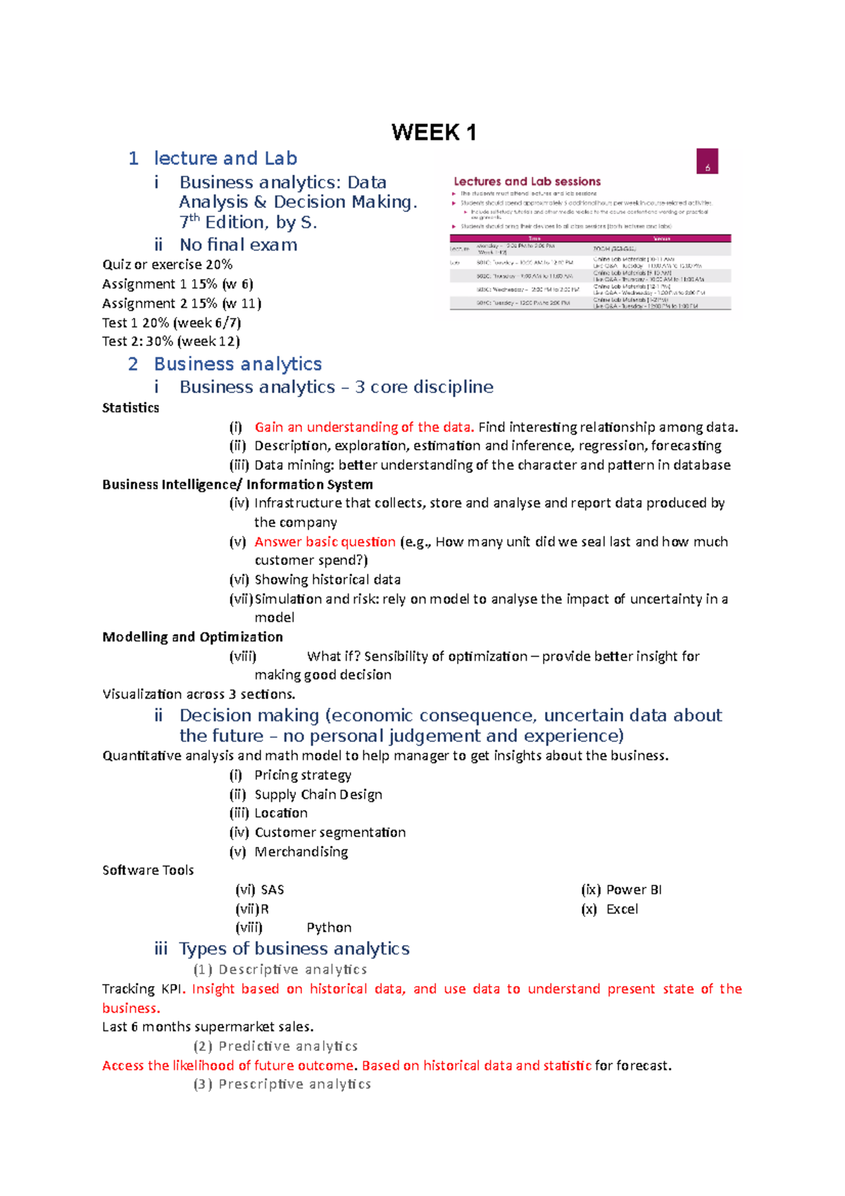 Business analysis - WEEK 1 1 lecture and Lab i Business analytics: Data ...