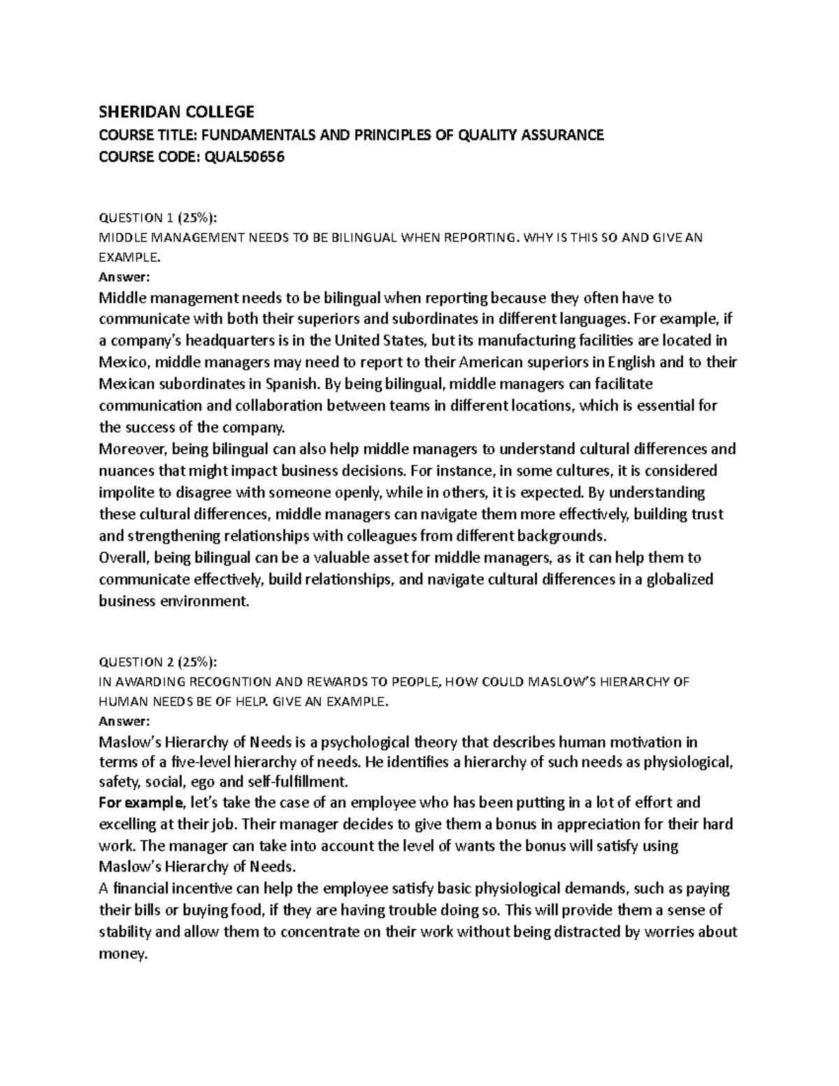 Assignment 4 - Fundamentals and Principles of Quality Assurance ...