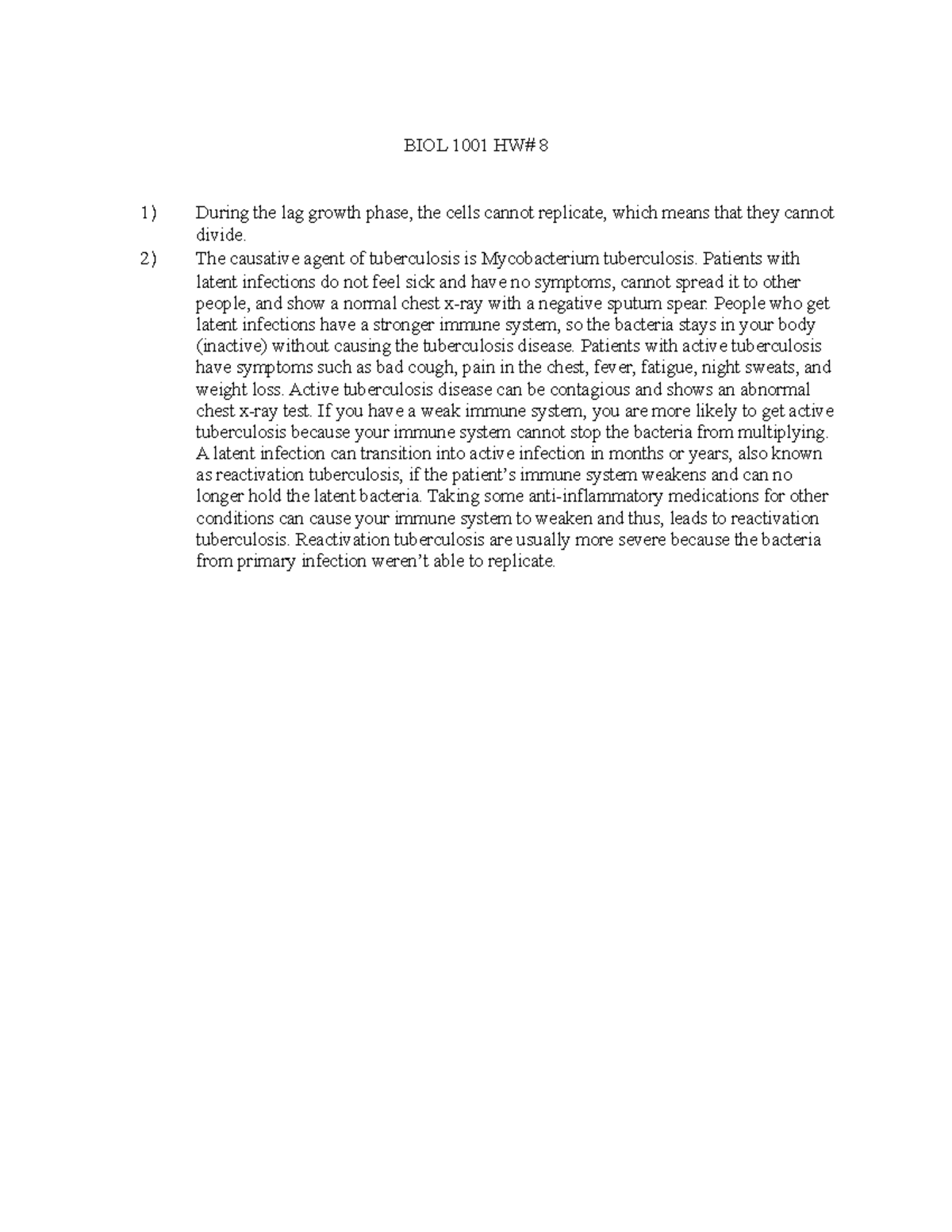 BIOL 1001 HW 8 - Purdue BIOL 1001 HW 8 - BIOL 1001 HW# 8 1 ） During the ...