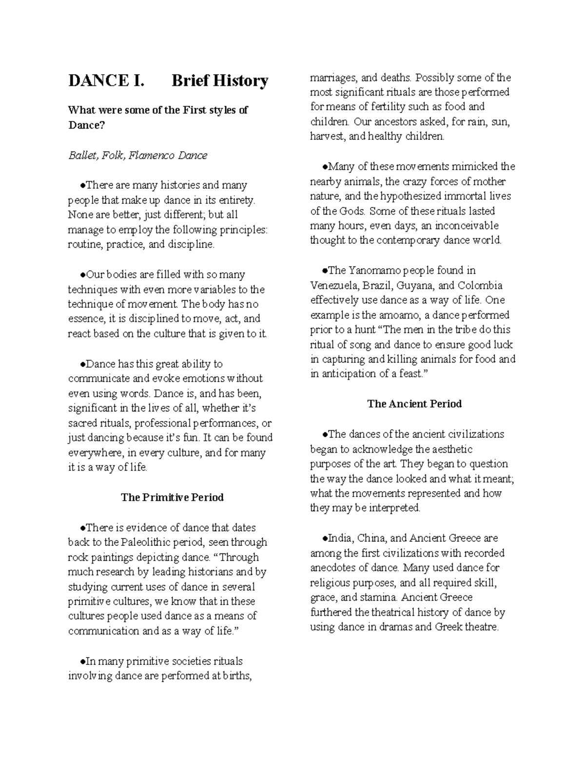 5. Dance - AAP - DANCE I. Brief History What were some of the First ...