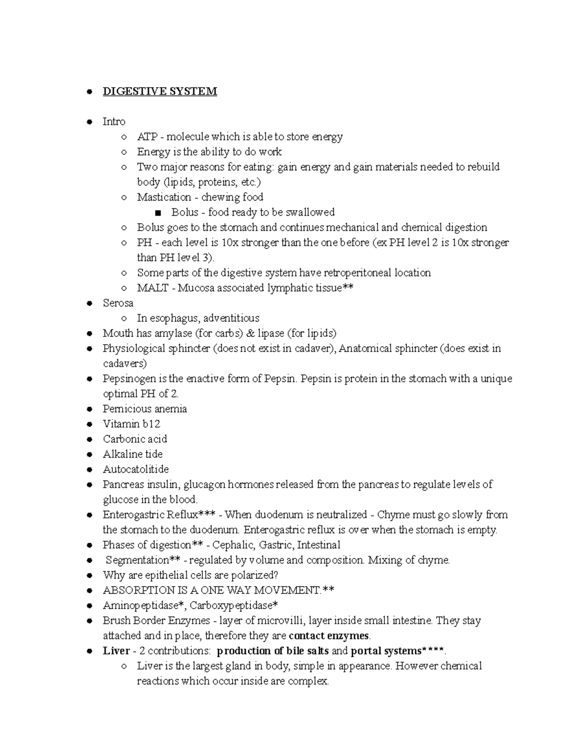 Bio 160 notes - professor w. - DIGESTIVE SYSTEM Intro ATP molecule ...