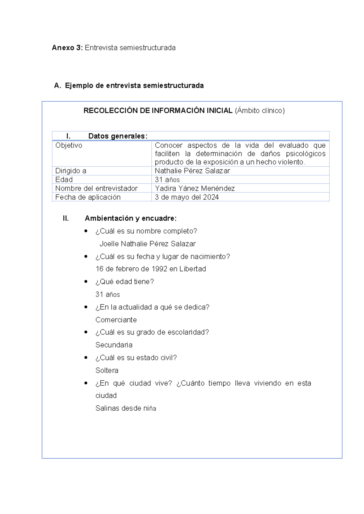 Anexo 3-Entrevista semiestructurada - Anexo 3: Entrevista semiestructurada A. Ejemplo de ...