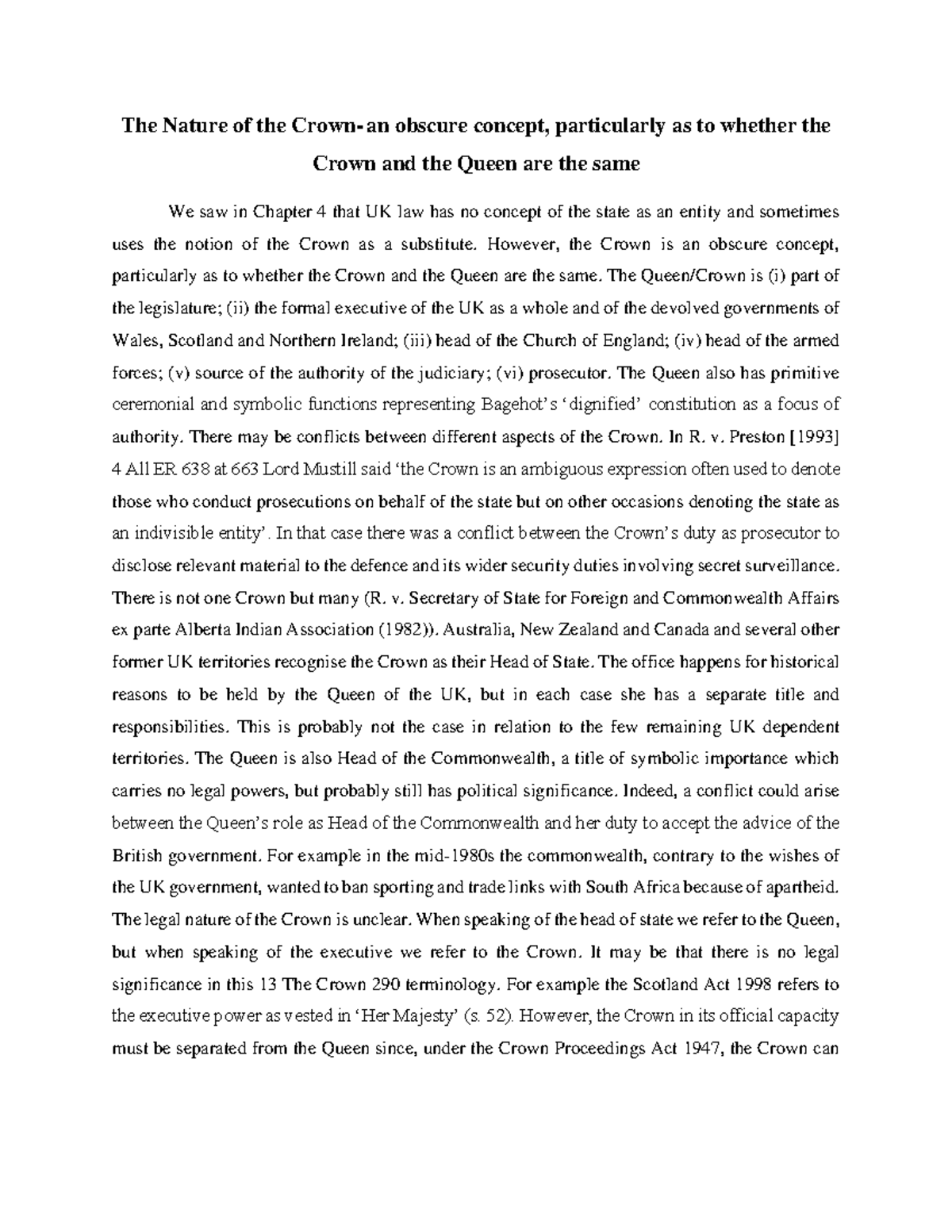 The Nature of the Crown- an obscure concept, particularly as to whether ...