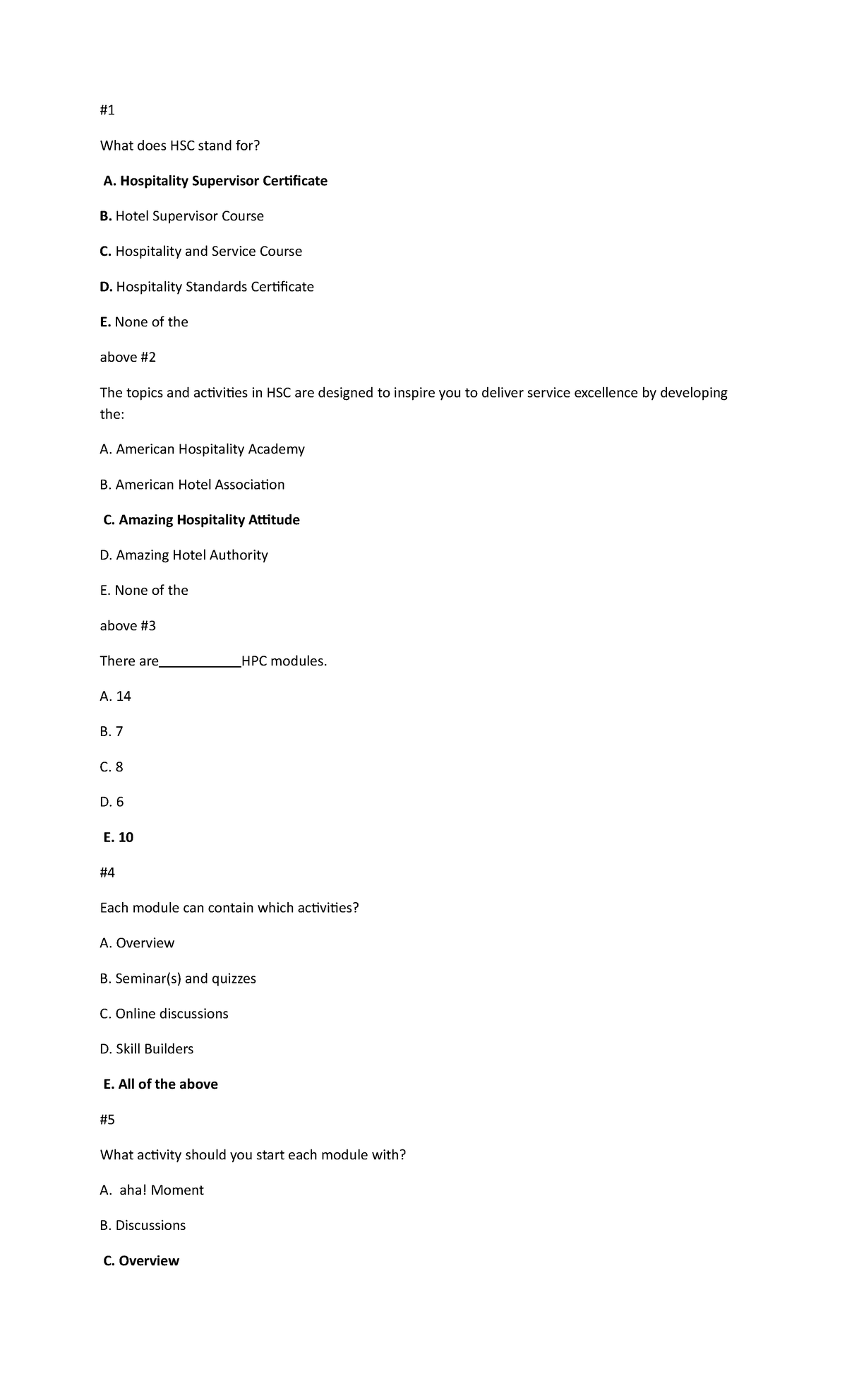 AHA Answer Key - Answey Key in AHA HPC - International Hospitality ...