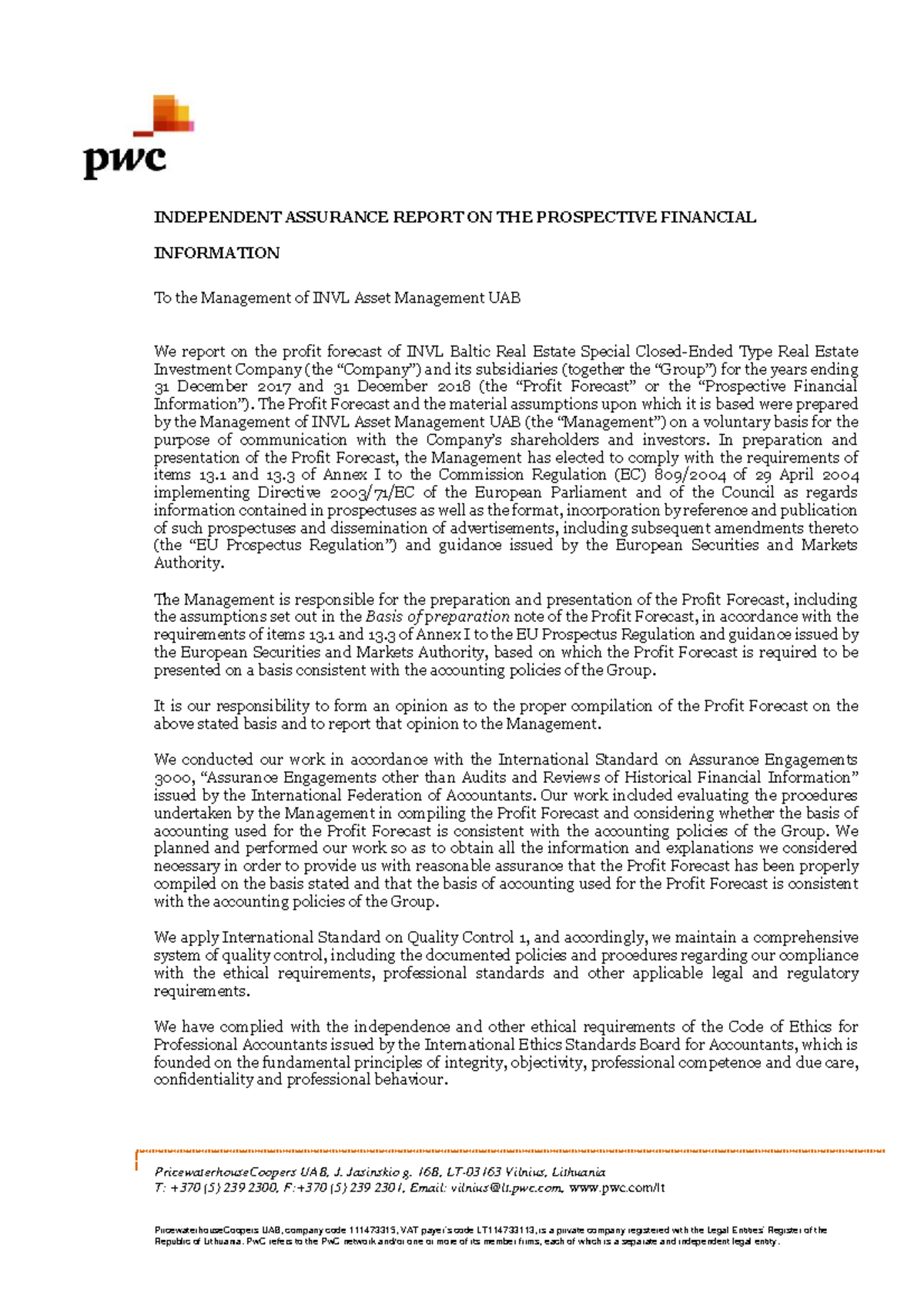 Independent-auditors-report Prospective-Financial-Information Sample ...