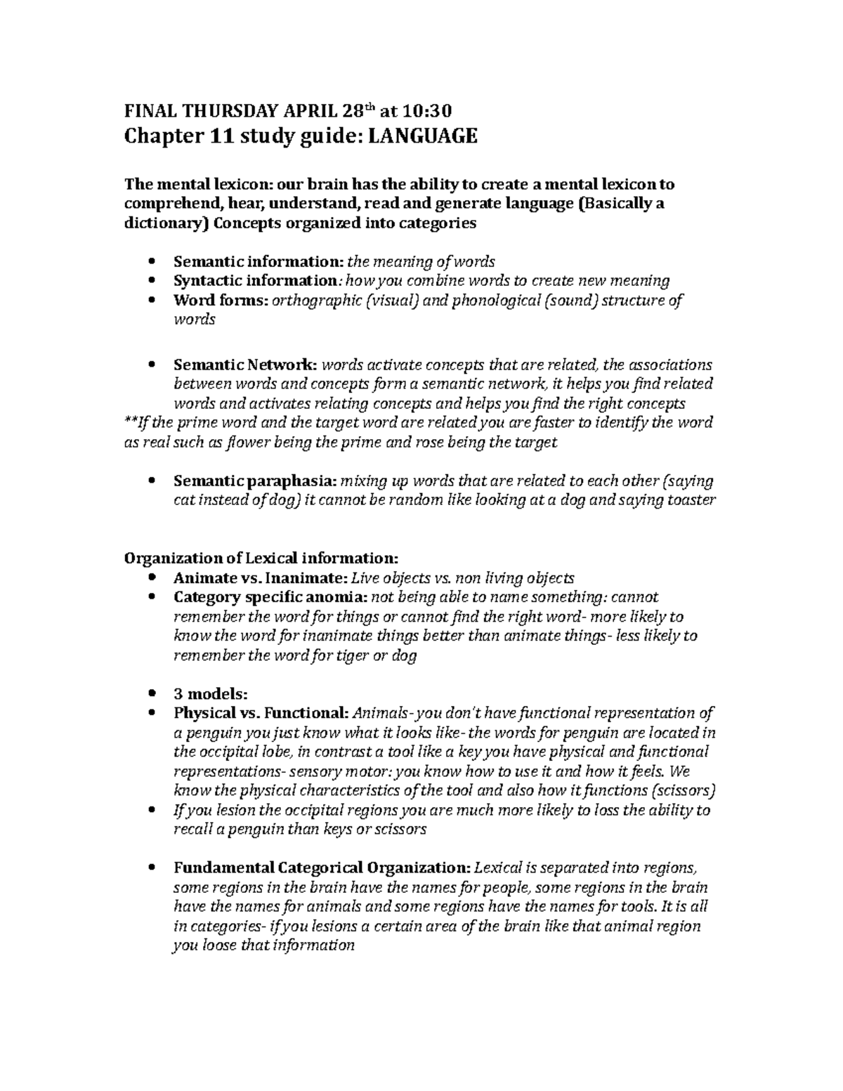 Chapter 11 study guide - Lecture notes - FINAL THURSDAY APRIL 28th at ...