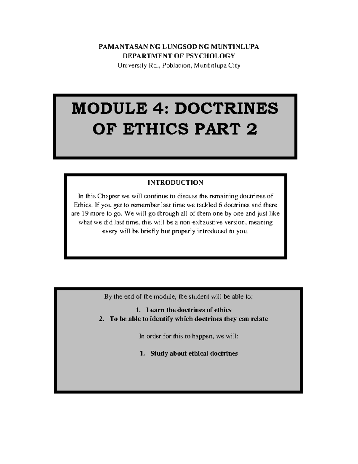 Ethics Module 4 Doctrines OF Ethics (Auto Recovered) - PAMANTASAN NG LUNGSOD NG MUNTINLUPA - Studocu