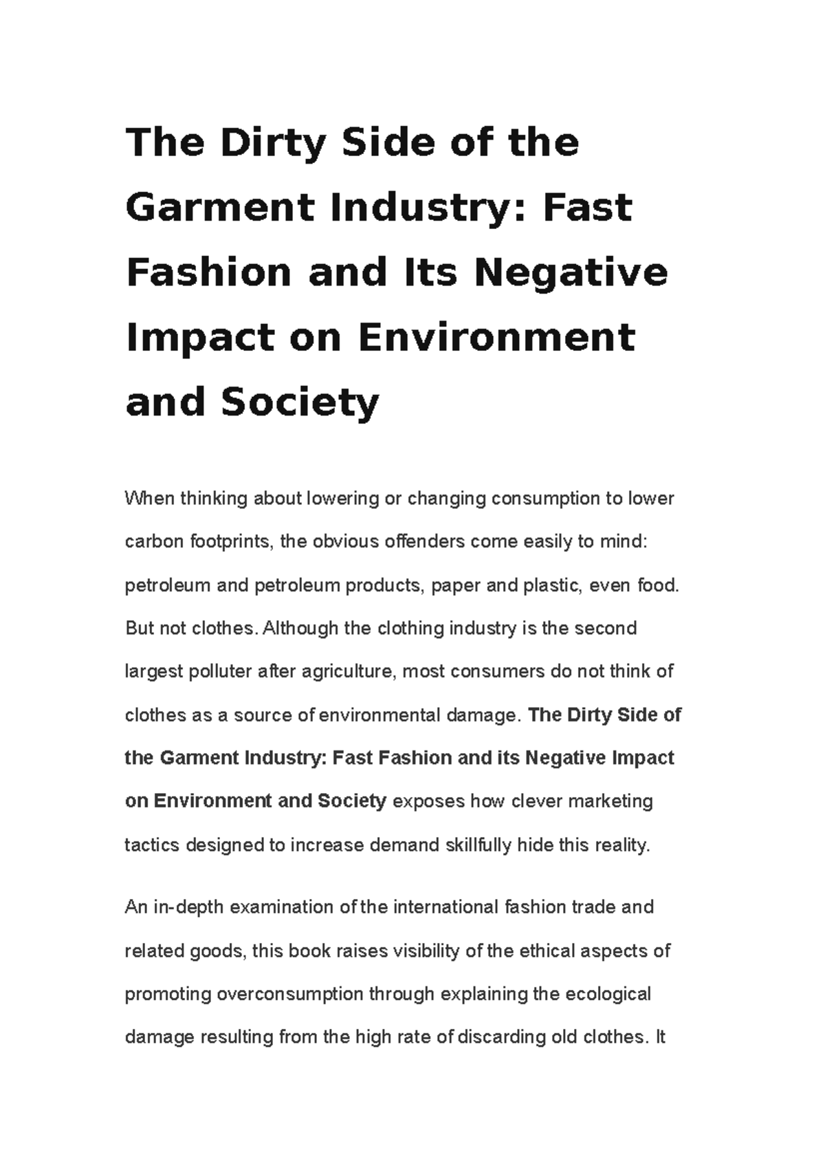 The Dirty Side of the Garment Industry - The Dirty Side of the Garment ...