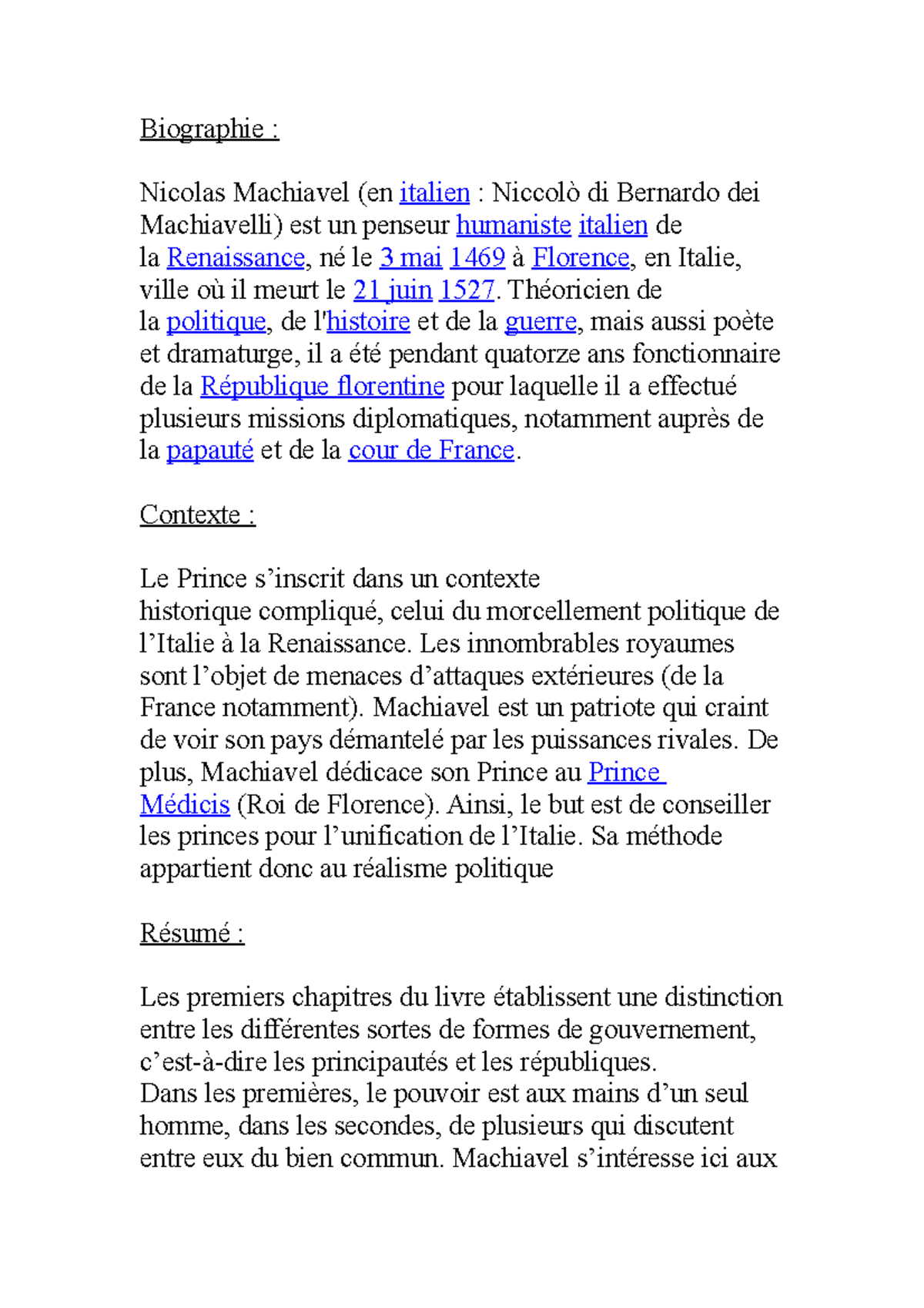 Le prince Machiavel - Biographie : Nicolas Machiavel (en italien ...
