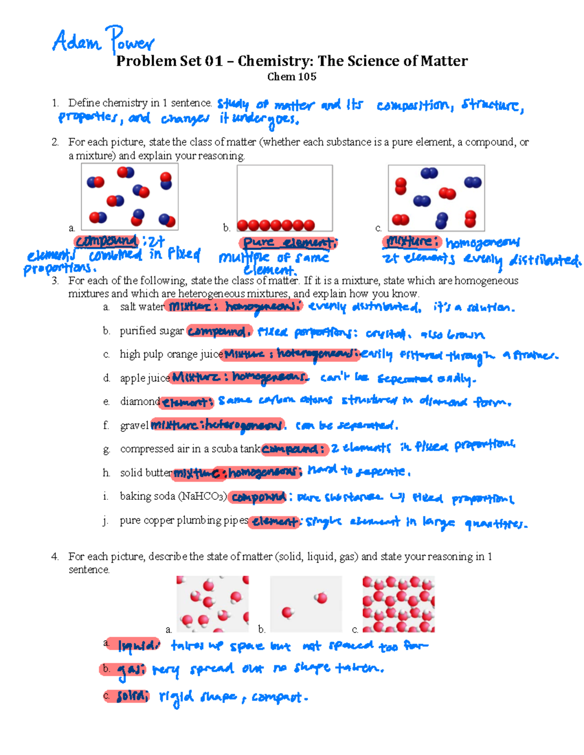 Problem Set Number 1 2022 - Problem Set 01 – Chemistry: The Science of ...