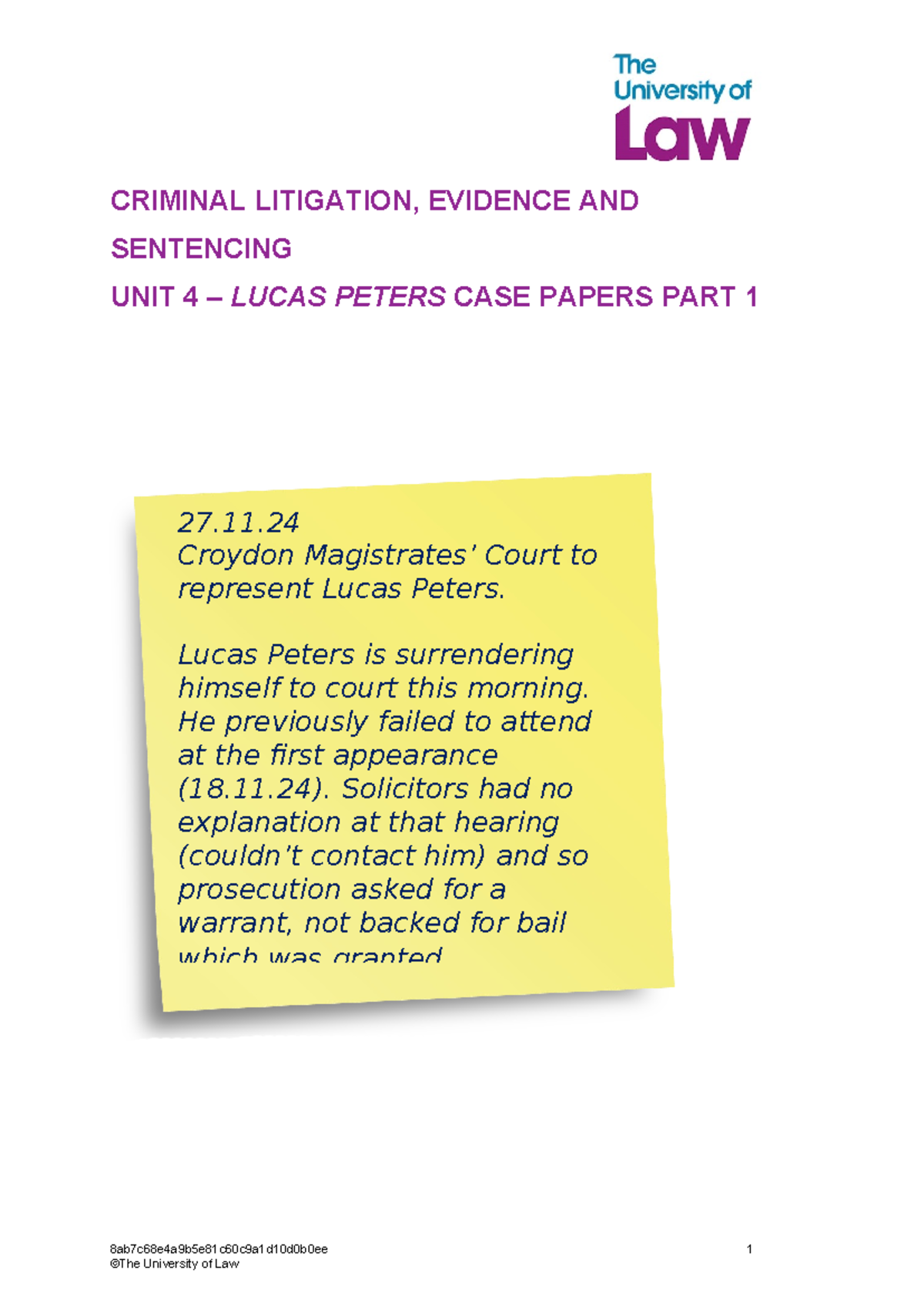 Part 1 - Part 1 - CRIMINAL LITIGATION, EVIDENCE AND SENTENCING UNIT 4 ...