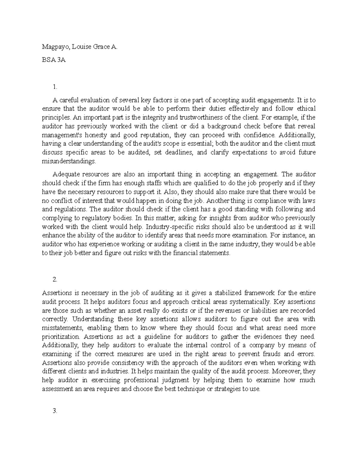 Activity 4 - essay - Magpayo, Louise Grace A. BSA 3A 1. A careful ...