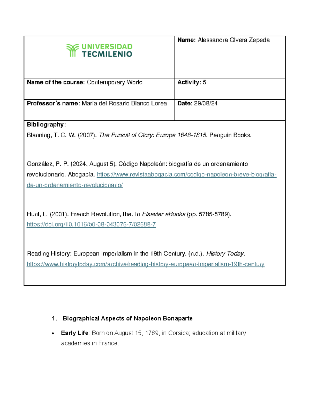 E5 M1 CW - Ejercicio 5 materia en linea - Name: Alessandra Olvera ...