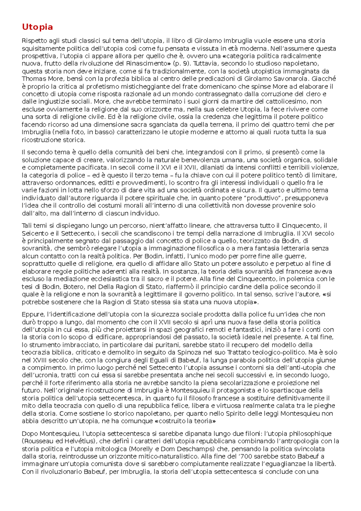 Utopia - Riassunto - Utopia Rispetto agli studi classici sul tema dell ...