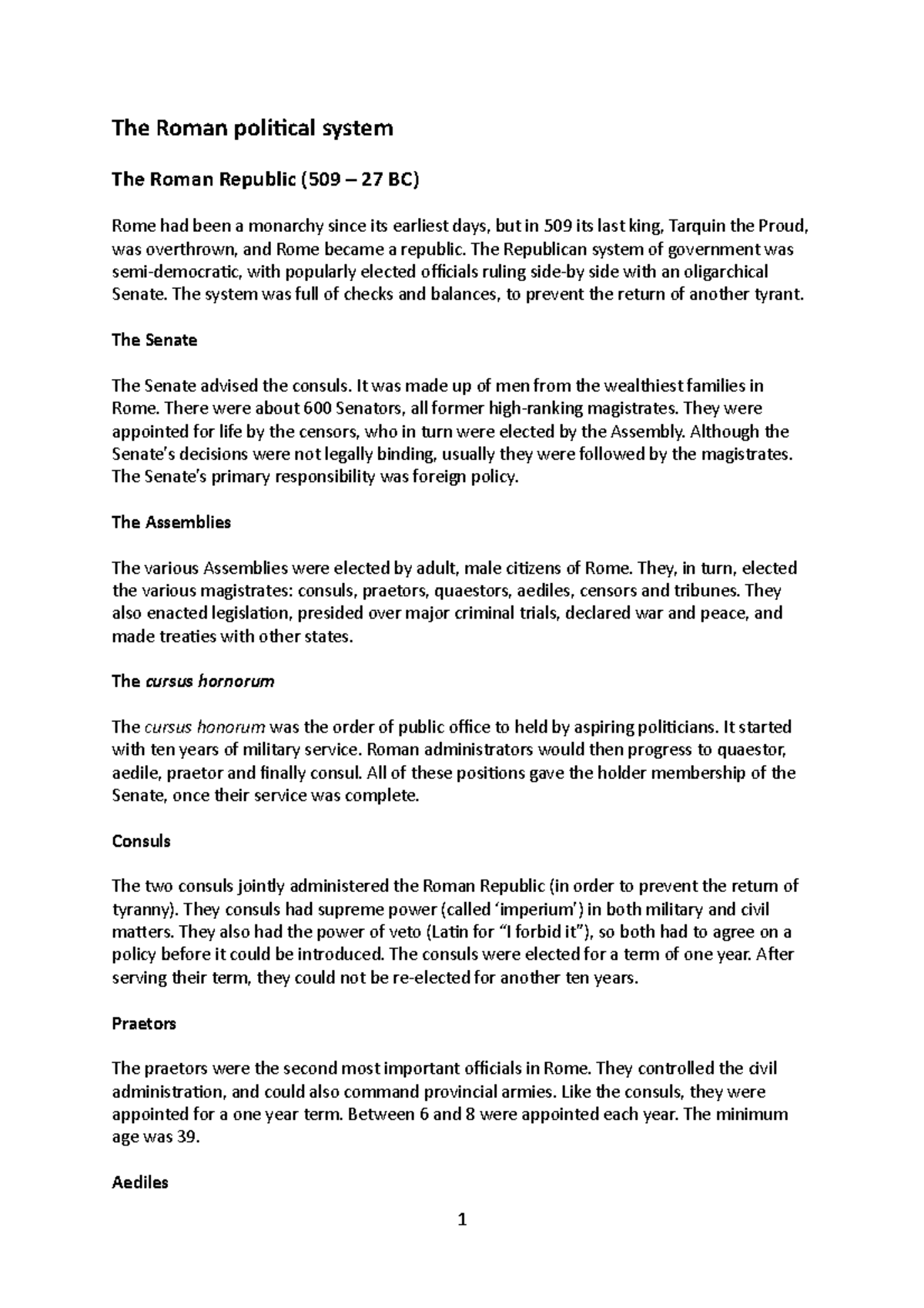The political system - The Roman political system The Roman Republic ...