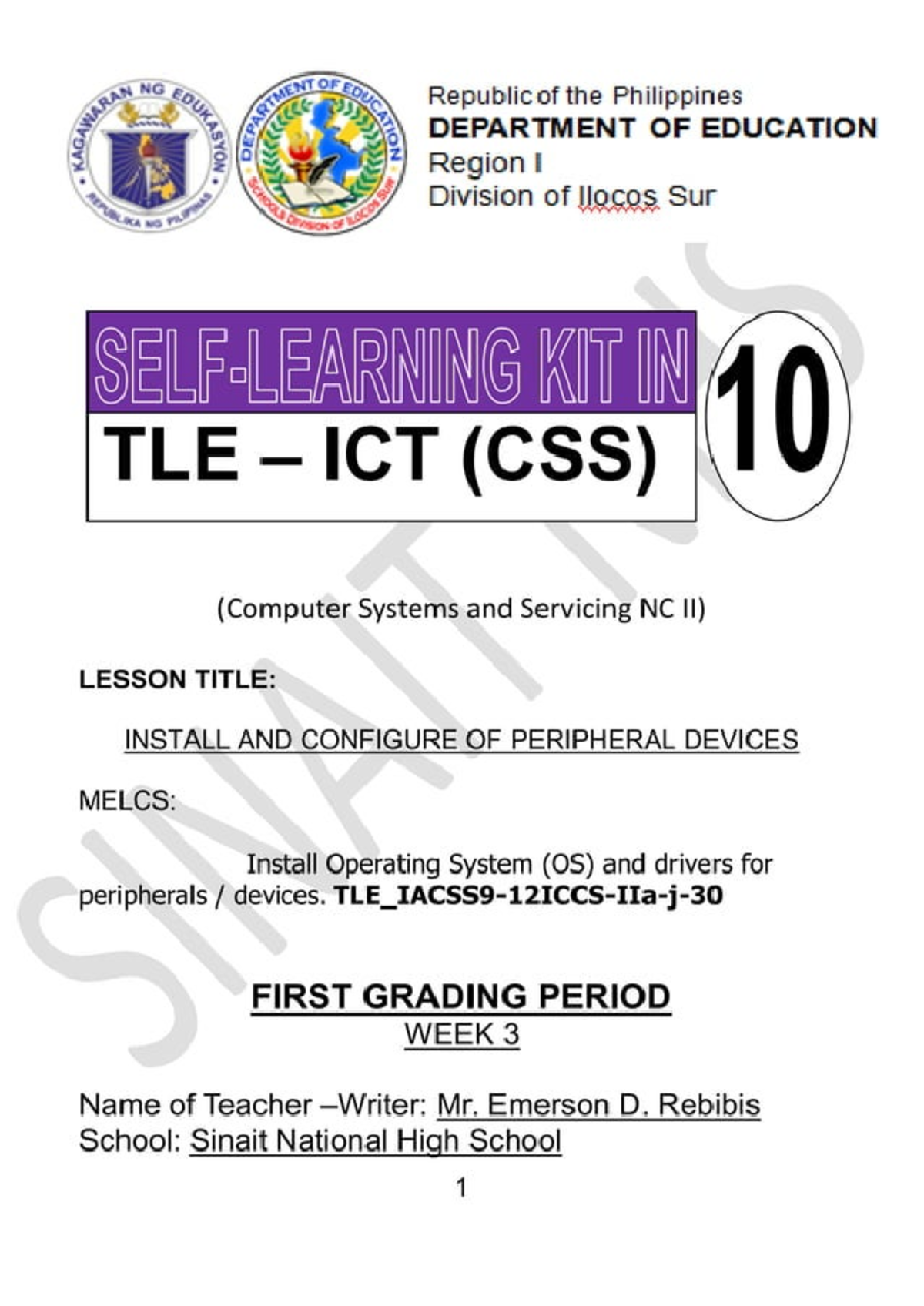 TLE 10 lecture Notes - NG OF DEPARTMENT Republic of the Philippines ...