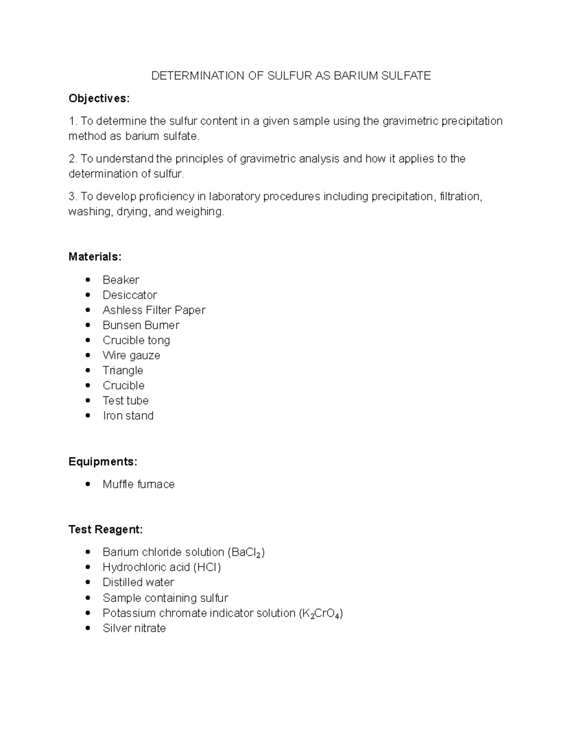 determination of sulfur as barium sulfate - DETERMINATION OF SULFUR AS ...