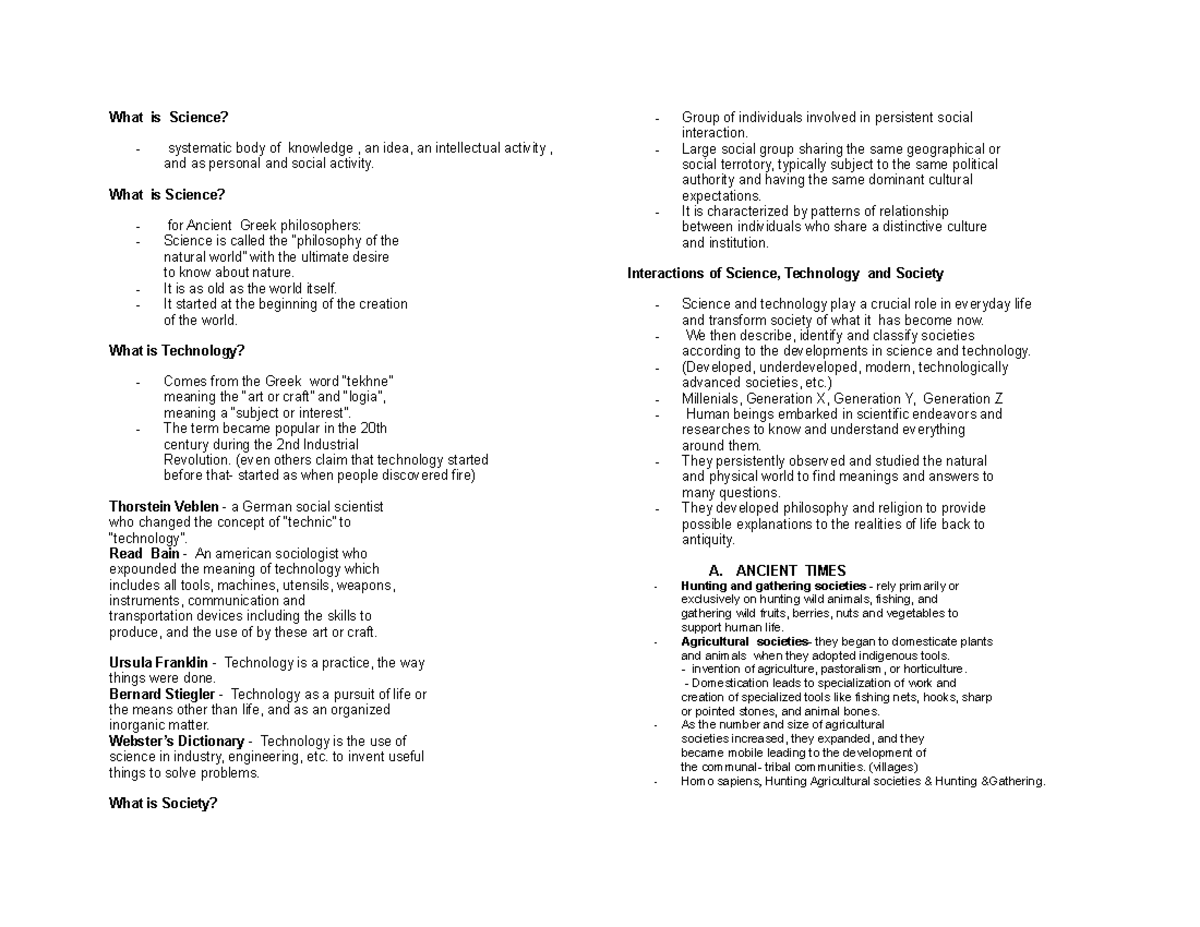 STS Chapter 1 - SCIENCE TECHNOLOGY - What is Science? systematic body of knowledge , an idea, an ...