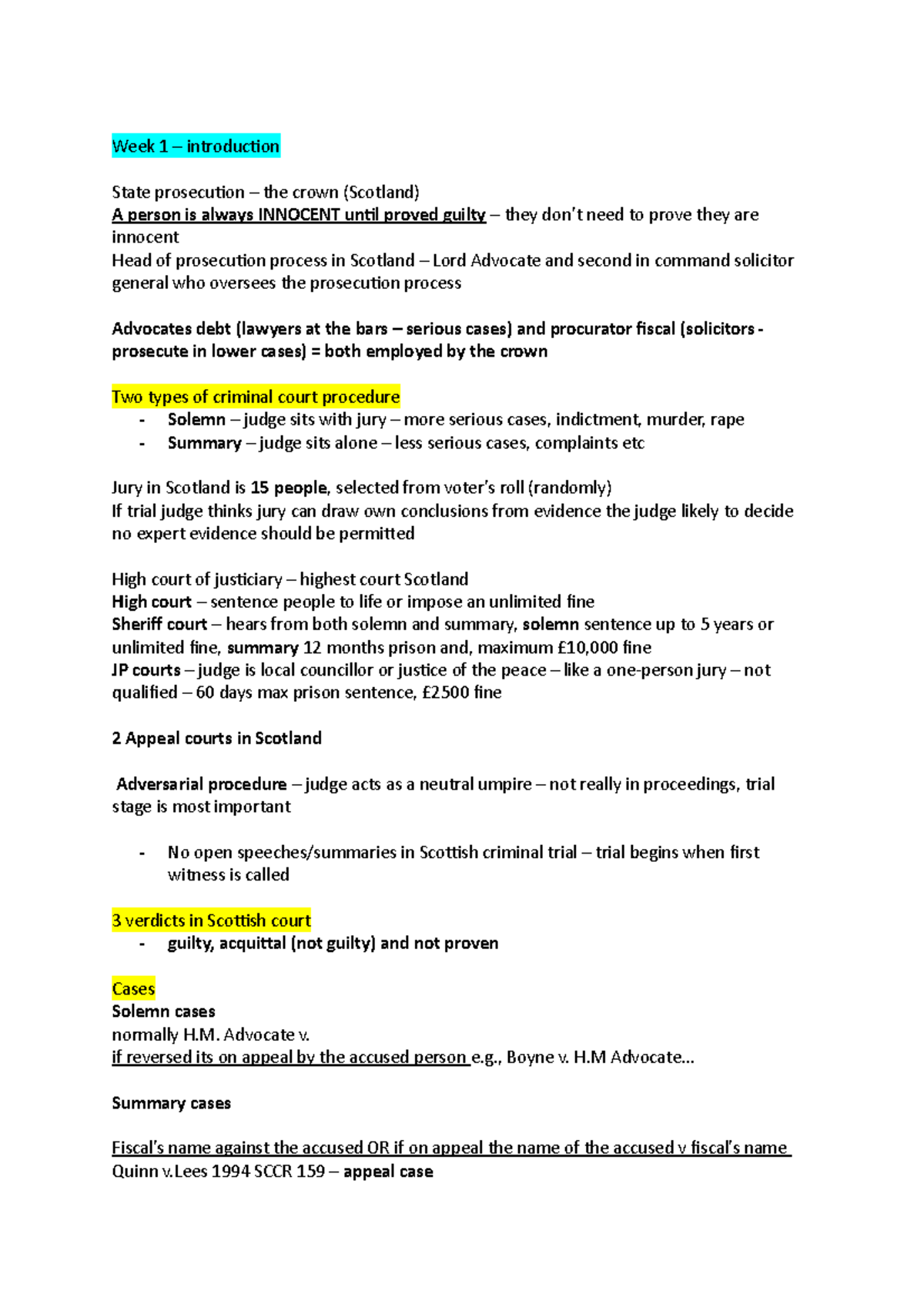 Criminal law lecture notes - Week 1 – introduction State prosecution ...