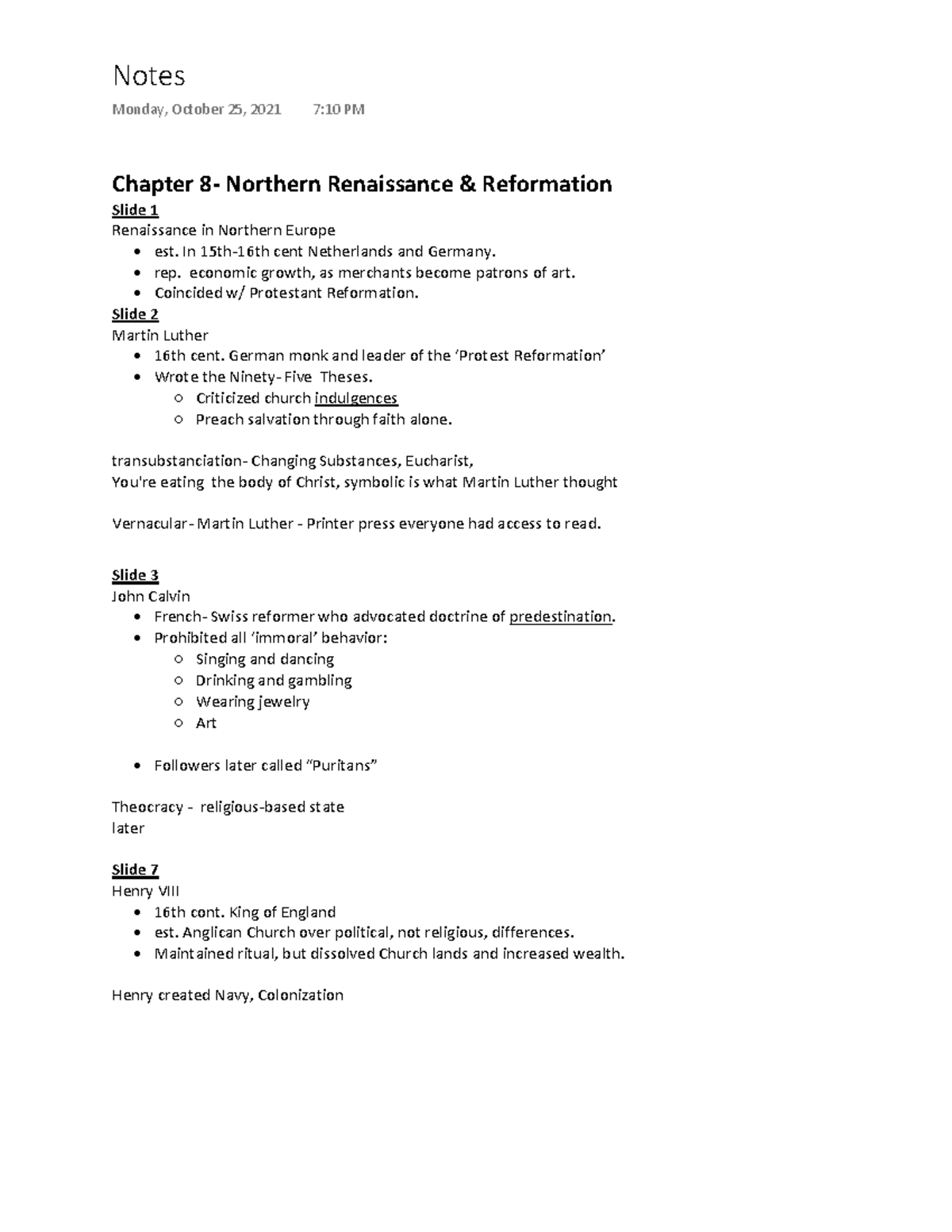 Chapter 8 - Northern Renaissance & Reformation Lecture Notes - ŚĂƉƚĞƌ Θ ...