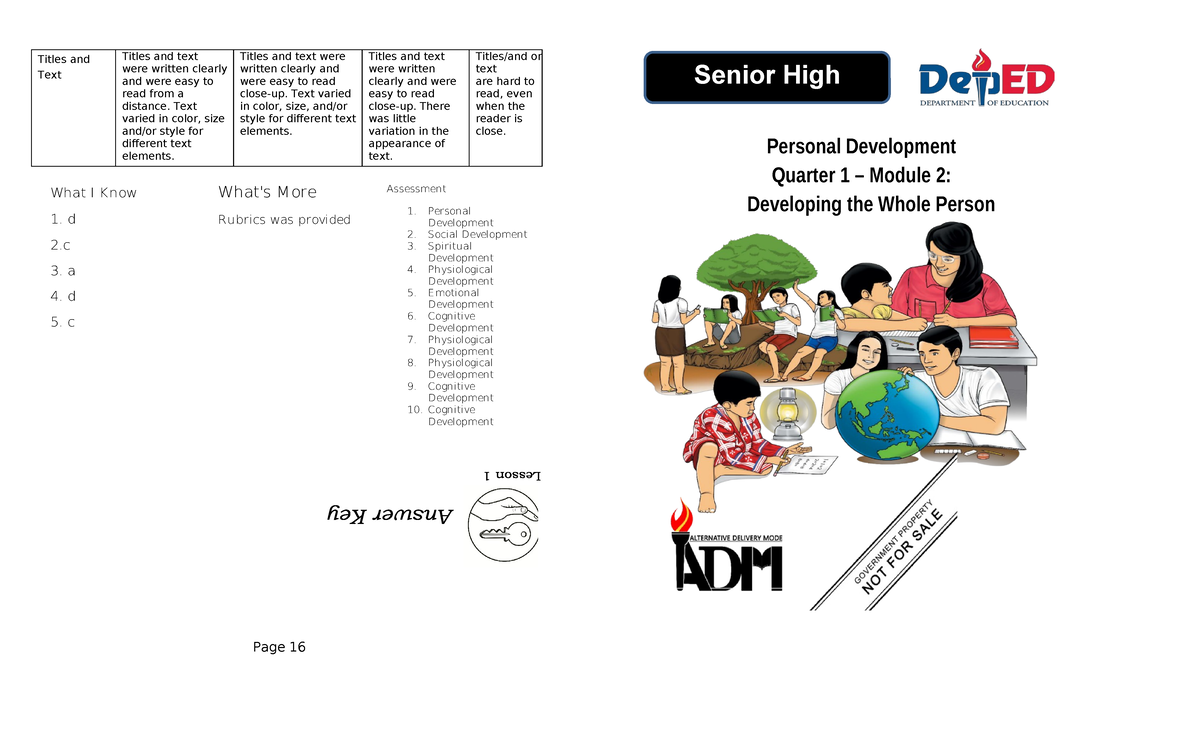 Module 2 Pamphlet Personal Development - What I Know d 2 a d c What's ...
