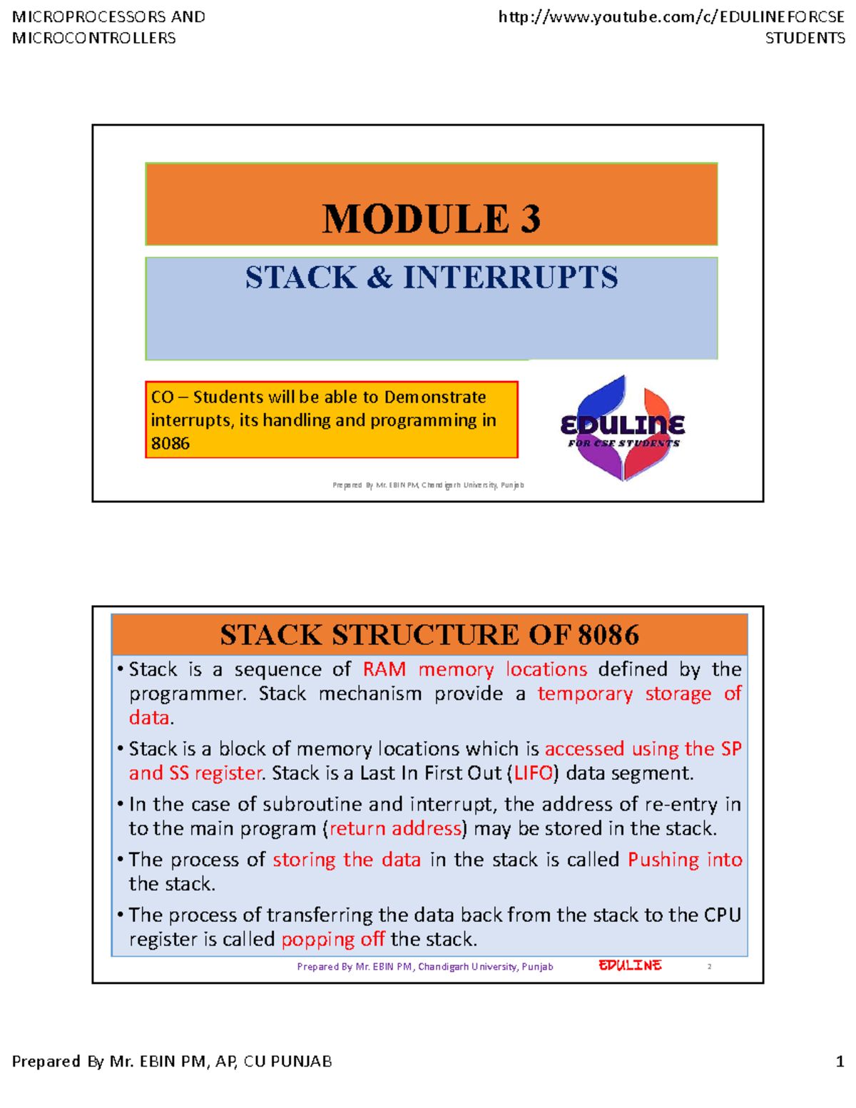 3m - Its helpful for the students - MICROCONTROLLERS STUDENTS MODULE 3 STACK & INTERRUPTS - Studocu