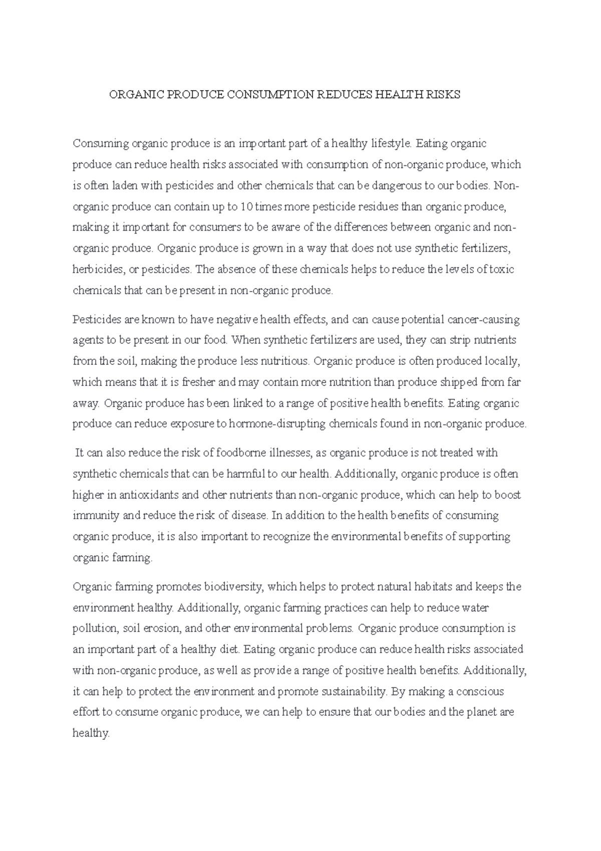 Organic Produce Consumption Reduces Health Risks - ORGANIC PRODUCE ...