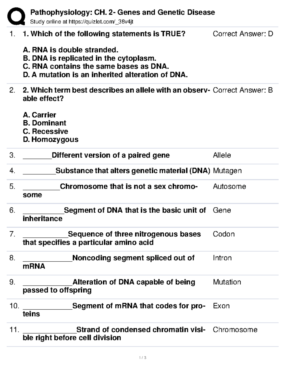 CH. 2- Genes and Genetic Disease - Pathophysiology: CH. 2- Genes and ...