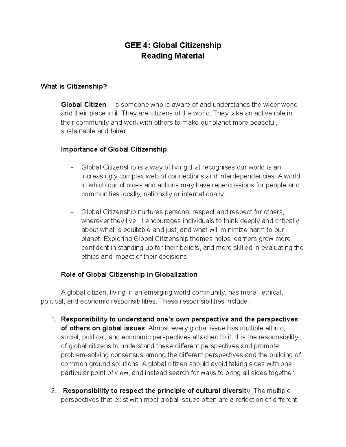 GEE 4 - Reading Materials - GEE 4: Global Citizenship Reading Material ...
