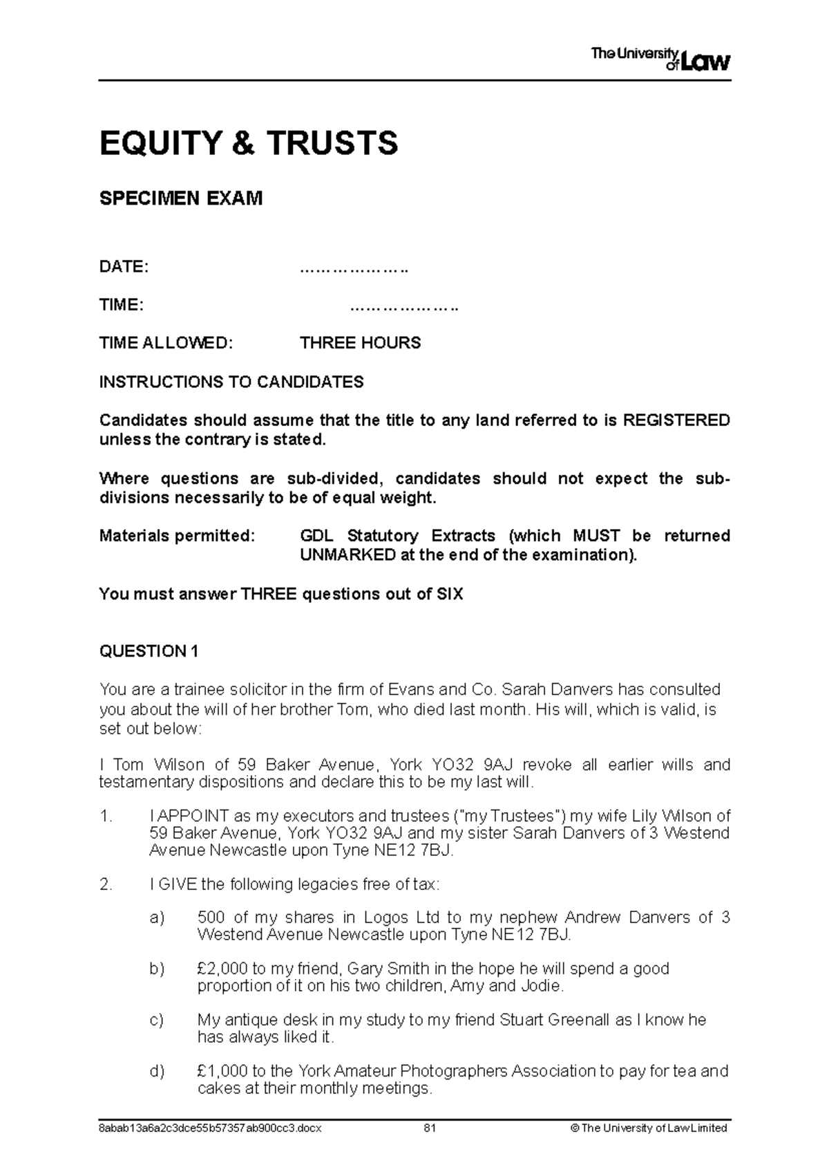 1920 a equity ce01 specimen exam - Studocu