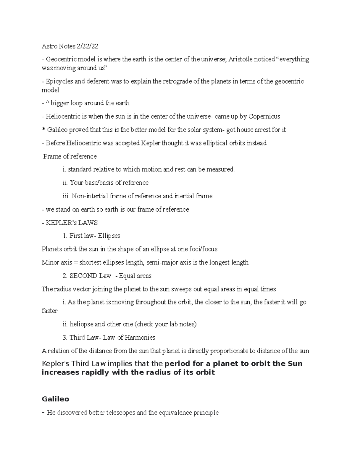 Astro Notes feb 22 - Astro Notes 2/22/ Geocentric model is where the ...