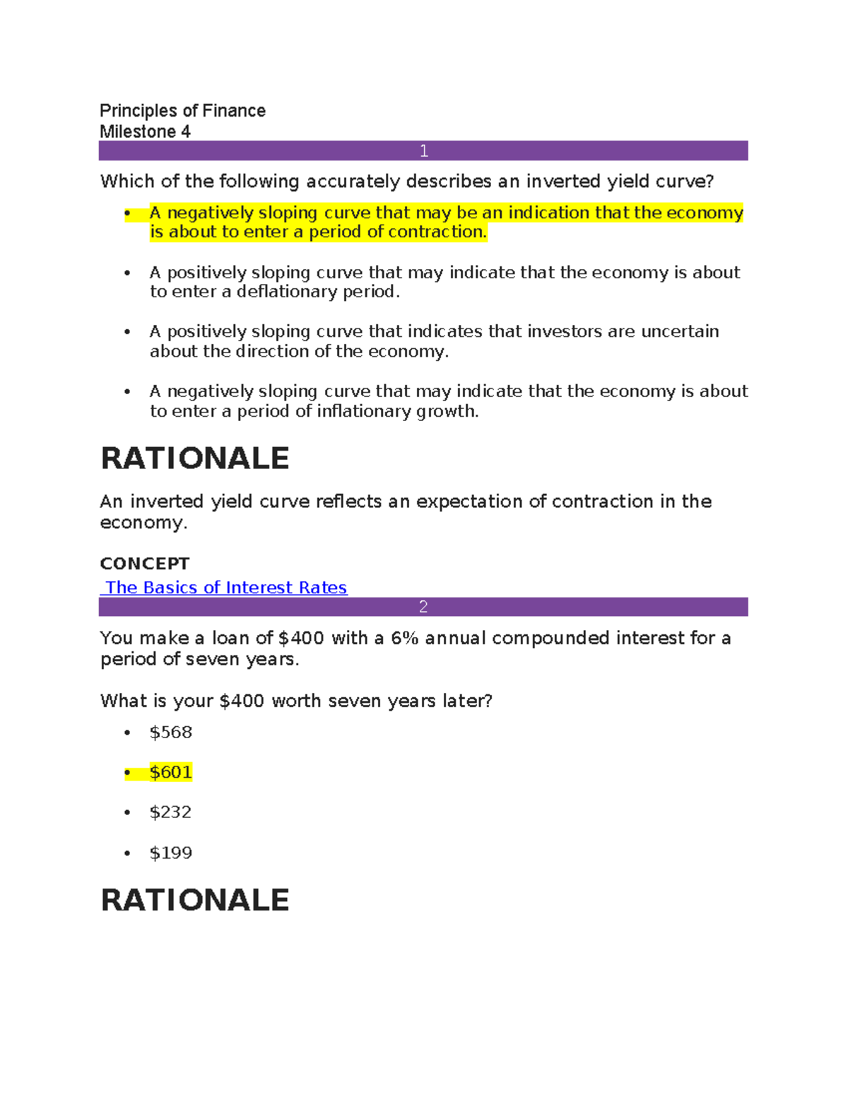 Principles of Finance Milestone 4 - Principles of Finance Milestone 4 1 ...