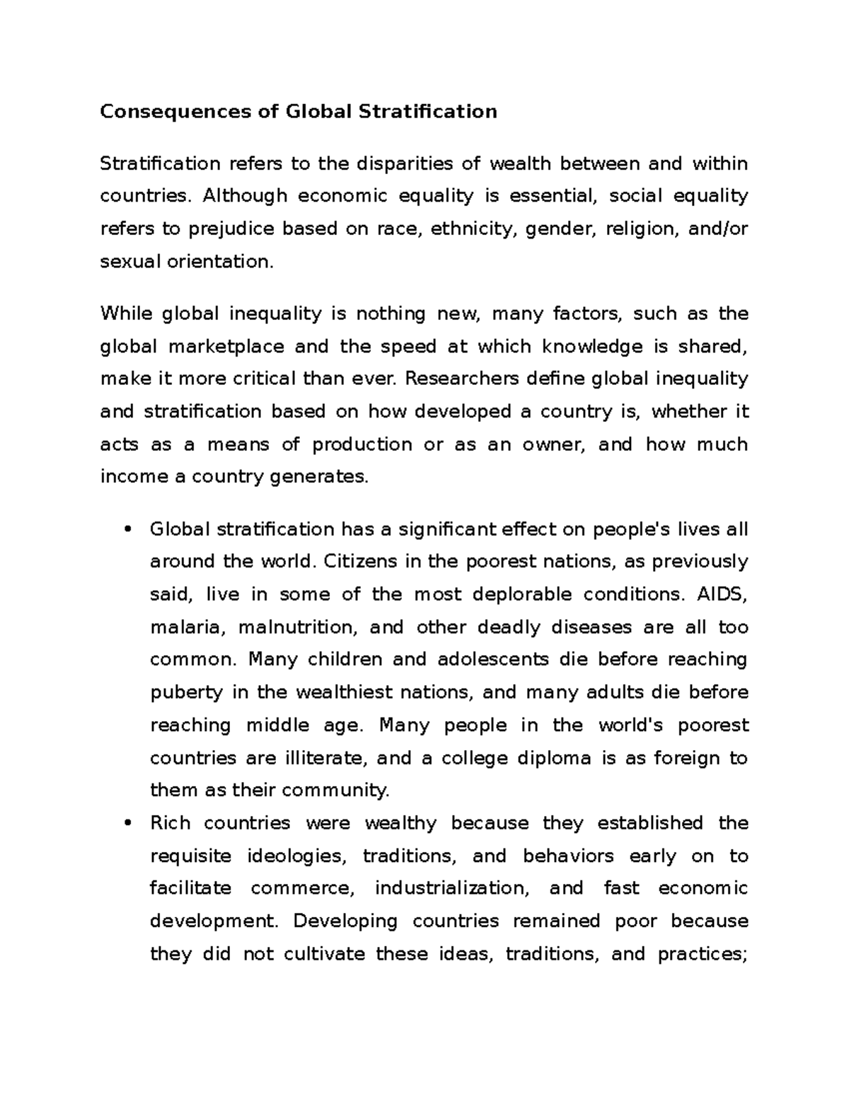 Consequences of Global Stratification - Consequences of Global ...