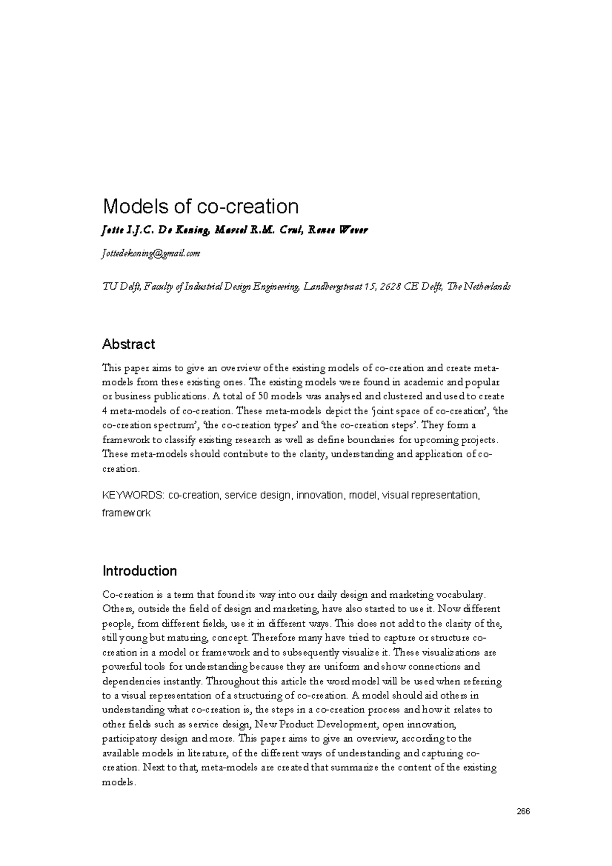 Models of co-creation - Get smart! - Models of co-creation Jotte I.J ...