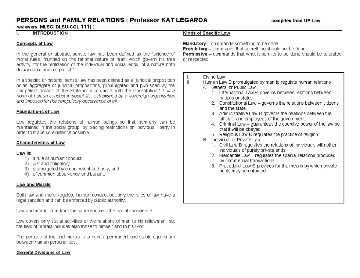 Persons-Atty. Legarda Reviewer (MLSG) - " ! # $% &&& ' - Studocu