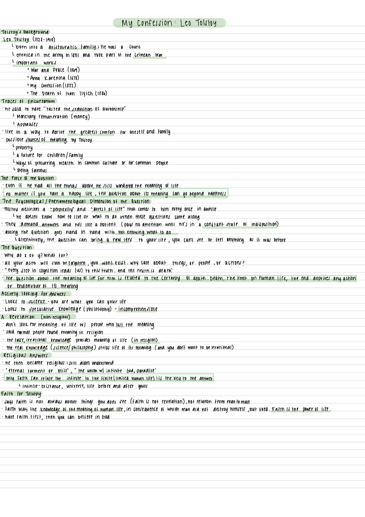 Leo Tolstoy: My Confession Notes - My confession : Leo Tolstoy Tolstoy ...