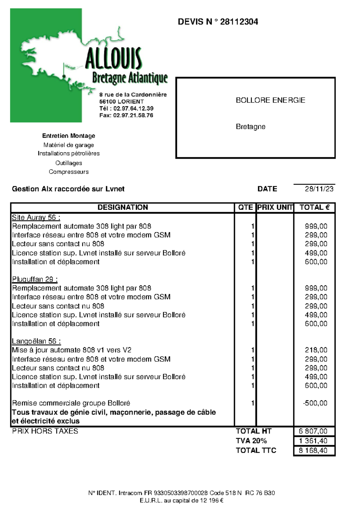 pers..................... - DEVIS N ° 28112304 BOLLORE ENERGIE Bretagne ...
