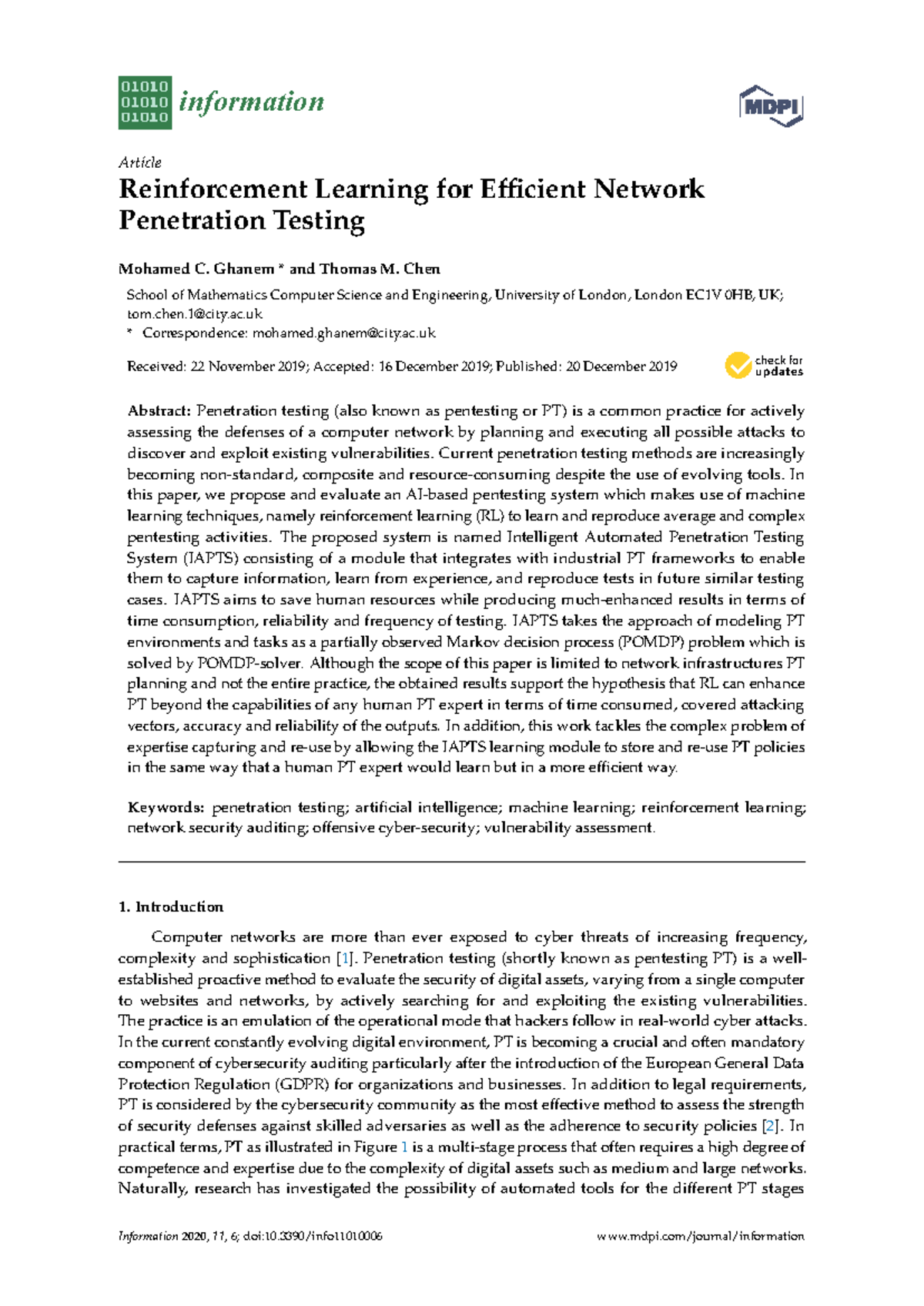 Reinforcement Learning For Efficient Network Penetration Testing