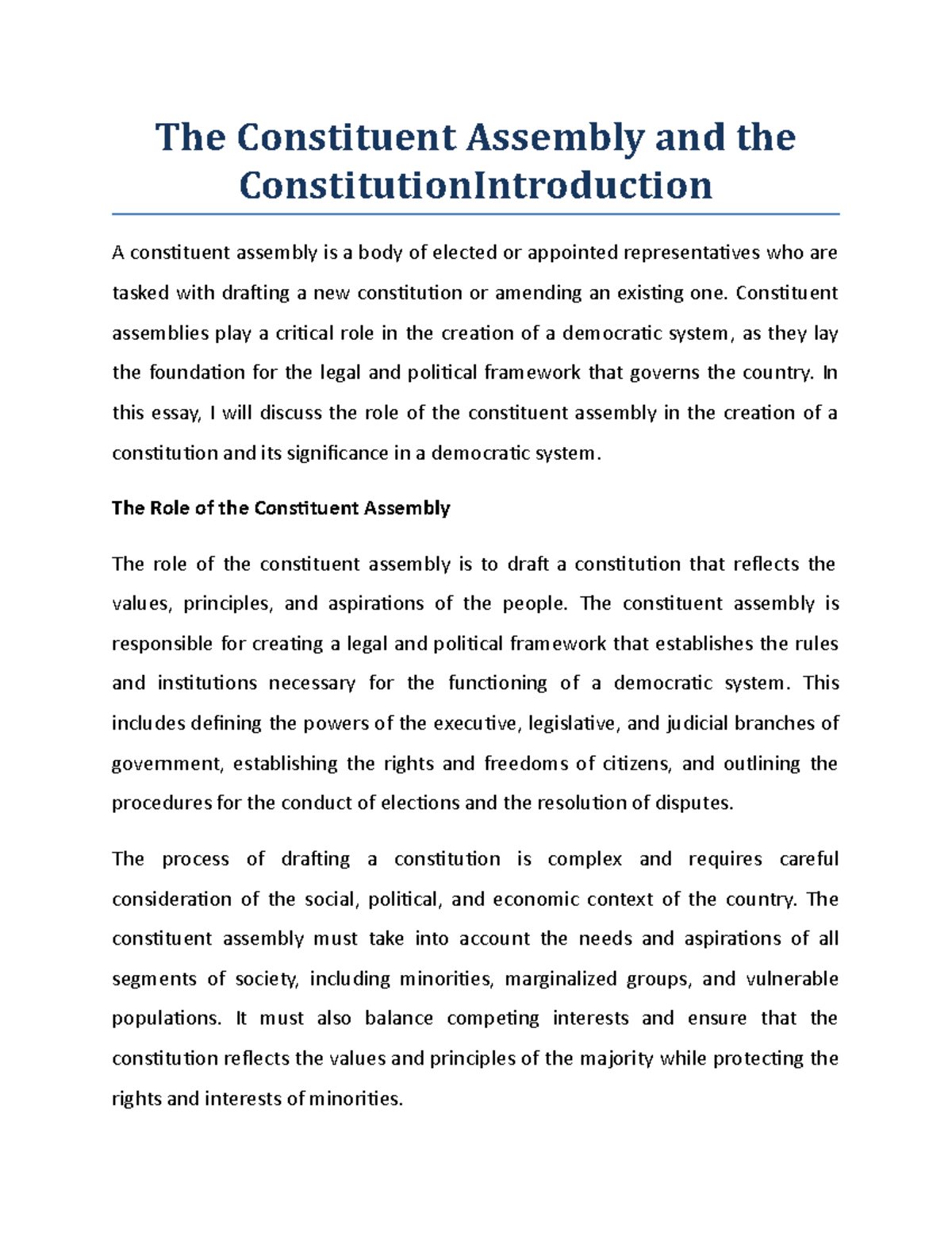 The Constituent Assembly and the Constitution Introduction - The ...