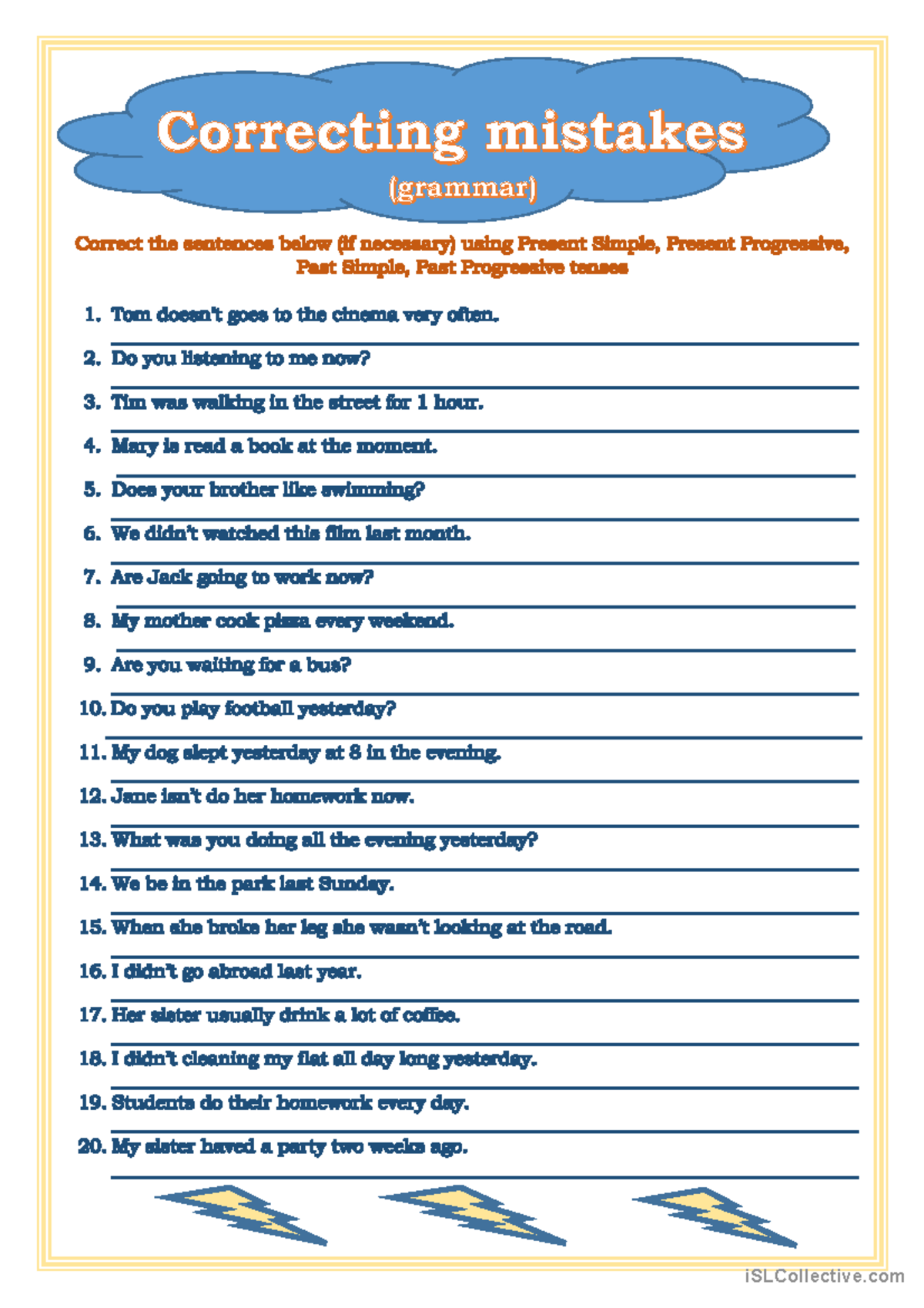 3. Correct THE Mistakes. PAST Simple AND Continuous - Inglés ...