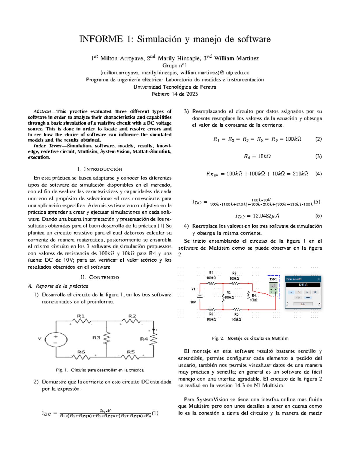 Informe 1 Lab medidas - Simulaciòn y manejo de software - INFORME 1 ...