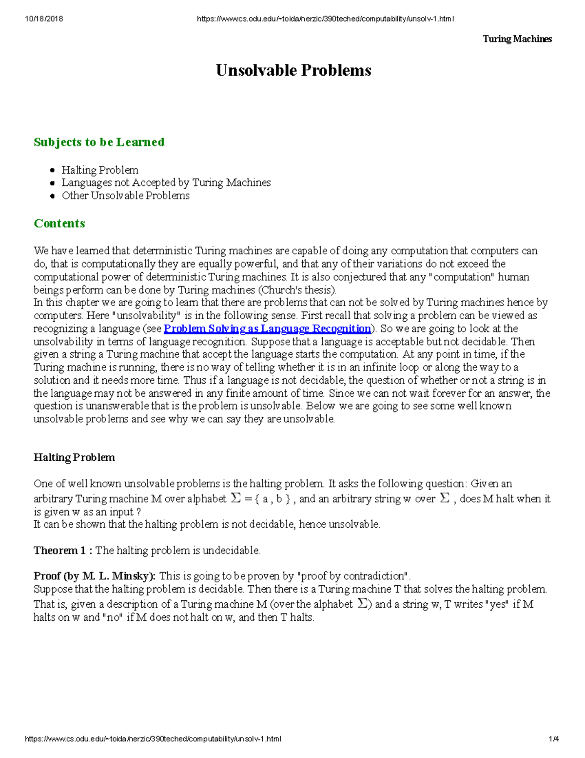 Unsolv-1 - Professional Practices - Turing Machines Unsolvable Problems ...