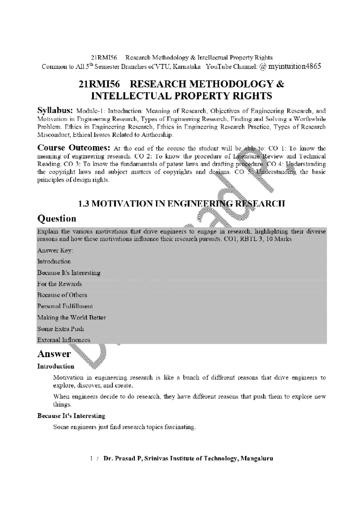VTU 21RMI56 Module 1.3 Motivation - Research Methodology - Studocu